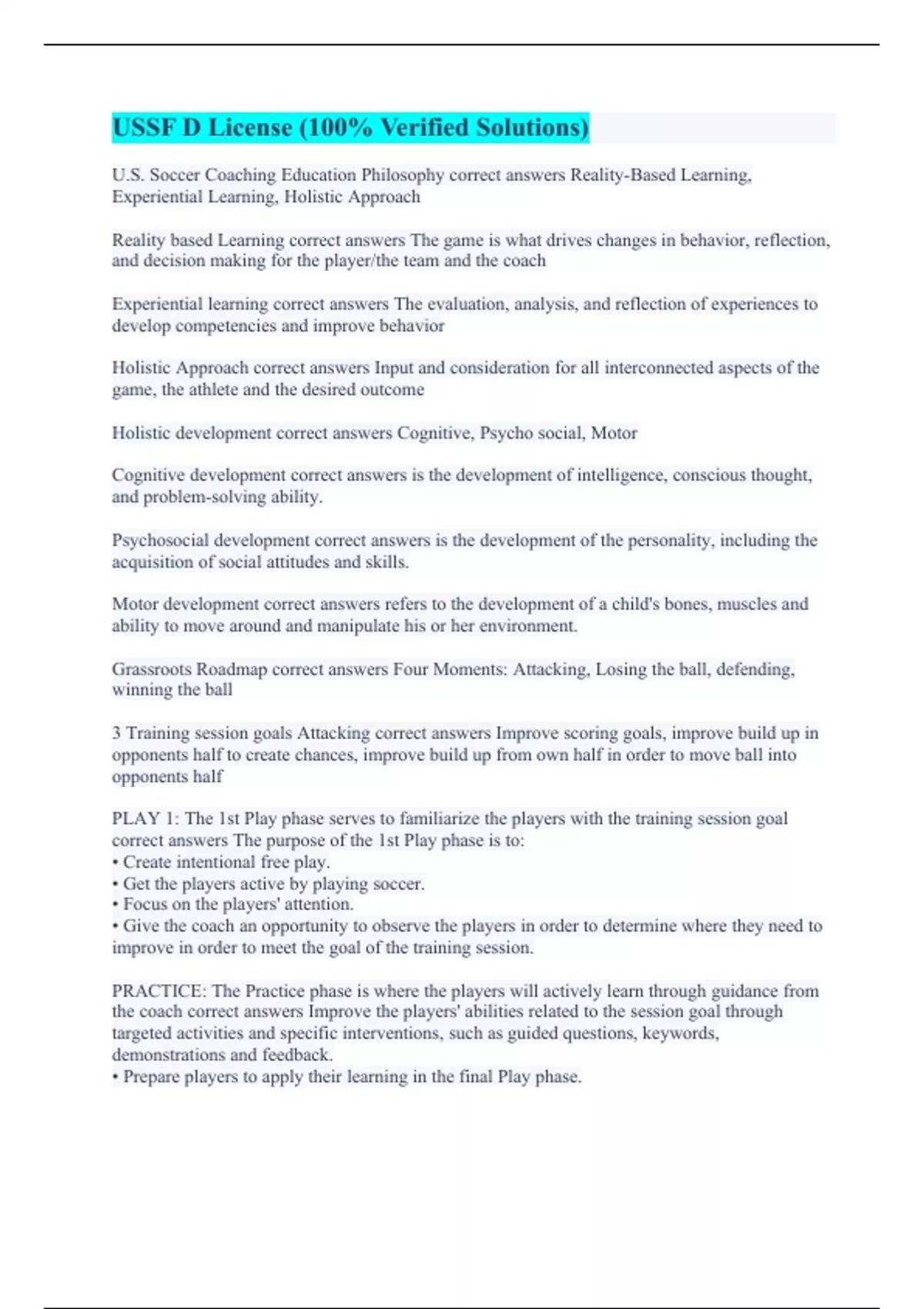 USSF D License (100% Verified Solutions) - USSF D License - Stuvia US