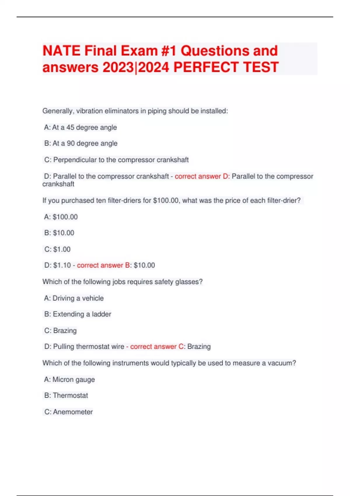 TEST BANK FOR NATE Final Exam #1and 2 Questions and answers 2023|2024 ...