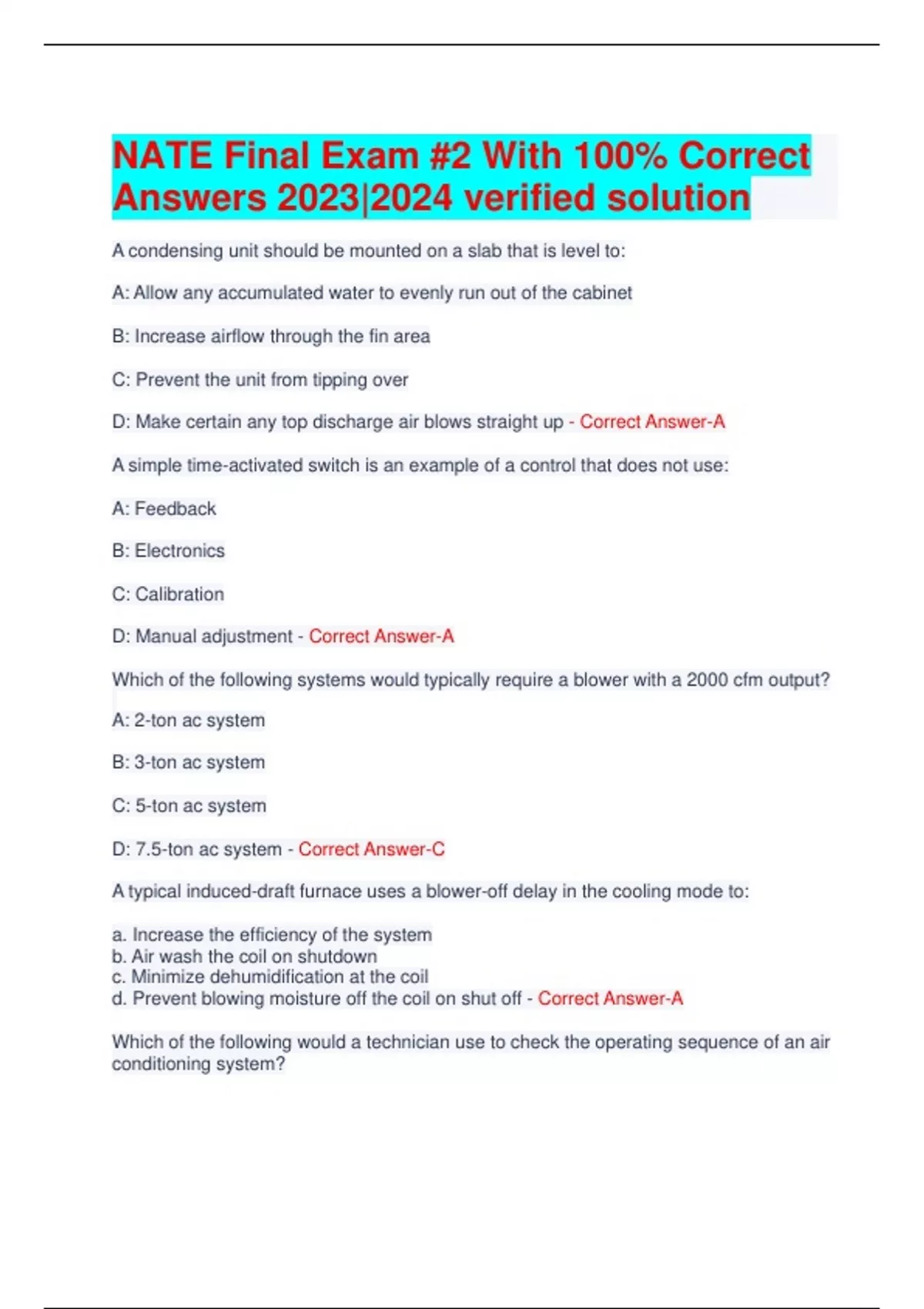 NATE Final Exam #2 With 100% Correct Answers 2023|2024 verified ...