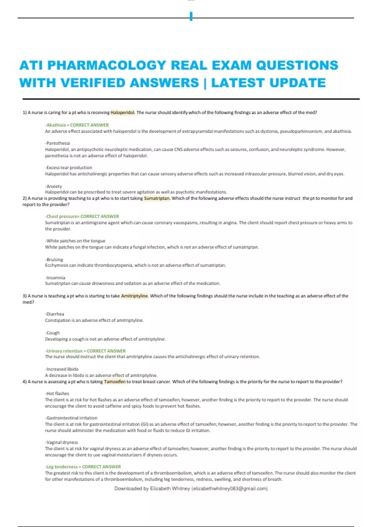 ATI PHARMACOLOGY REAL EXAM QUESTIONS WITH VERIFIED ANSWERS | LATEST ...
