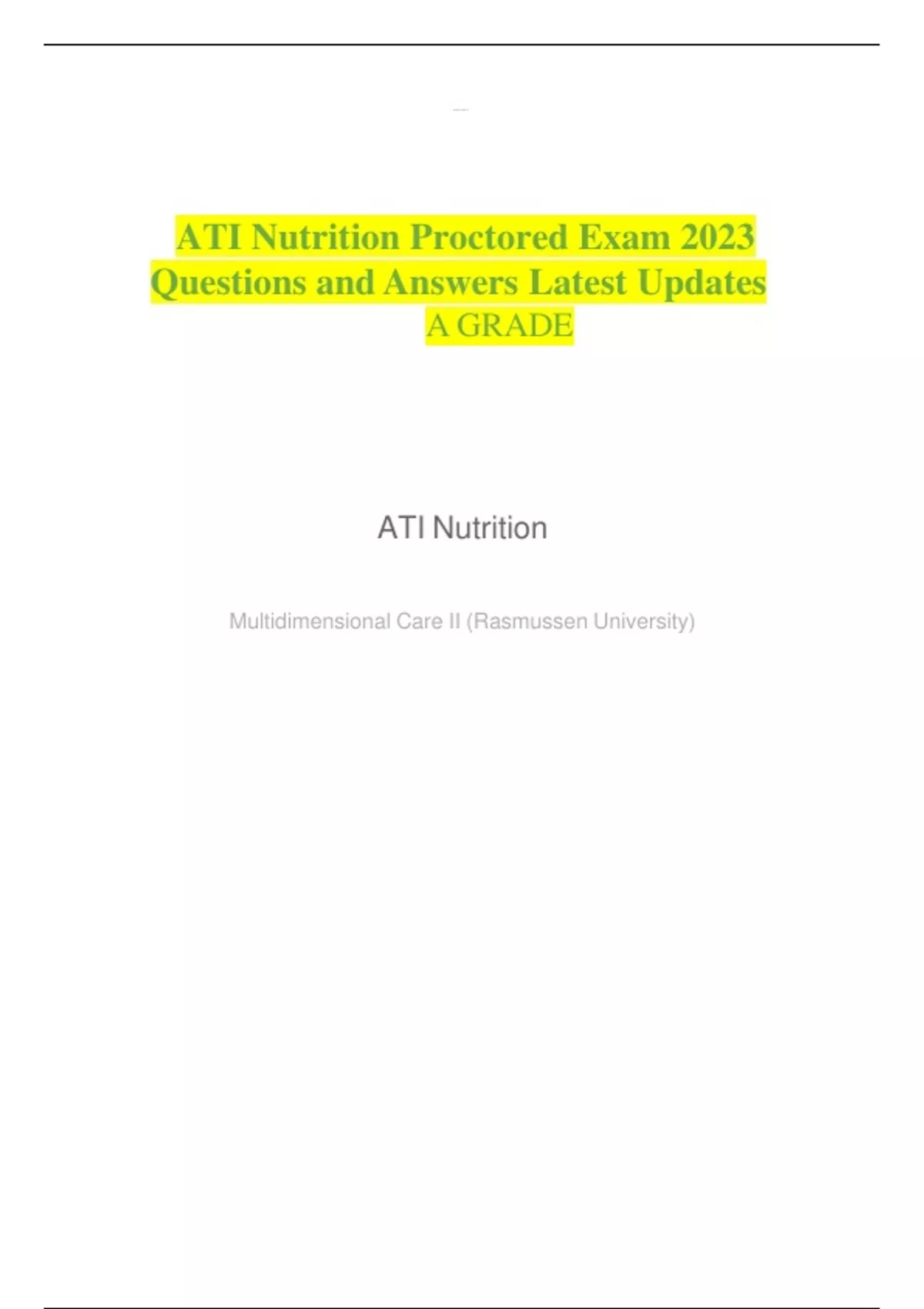 ATI Nutrition Proctored Exam 2023 Questions and Answers Latest Updates ...