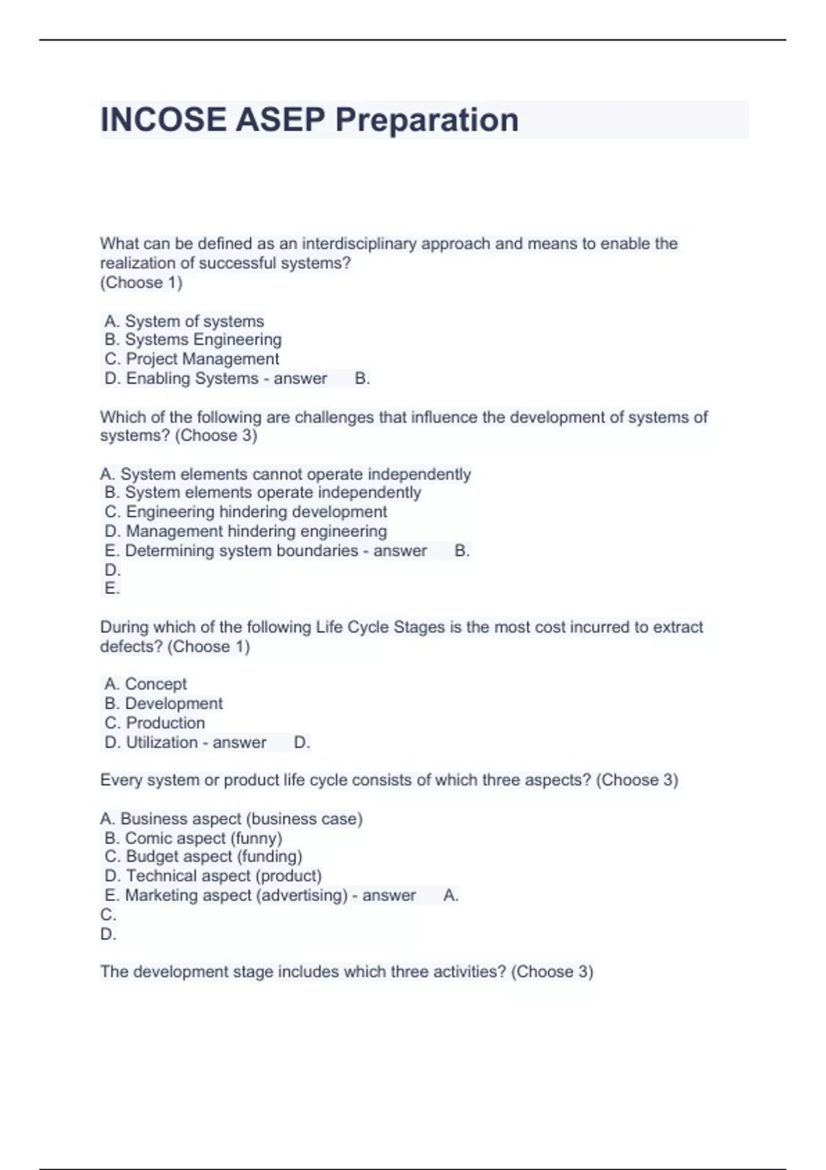 INCOSE ASEP Preparation Questions with solutions 2023 - ASEP - Stuvia US