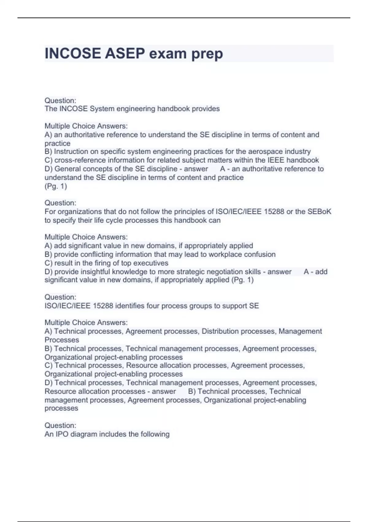 INCOSE ASEP exam prep Questions with correct Answers 2023 - ASEP ...