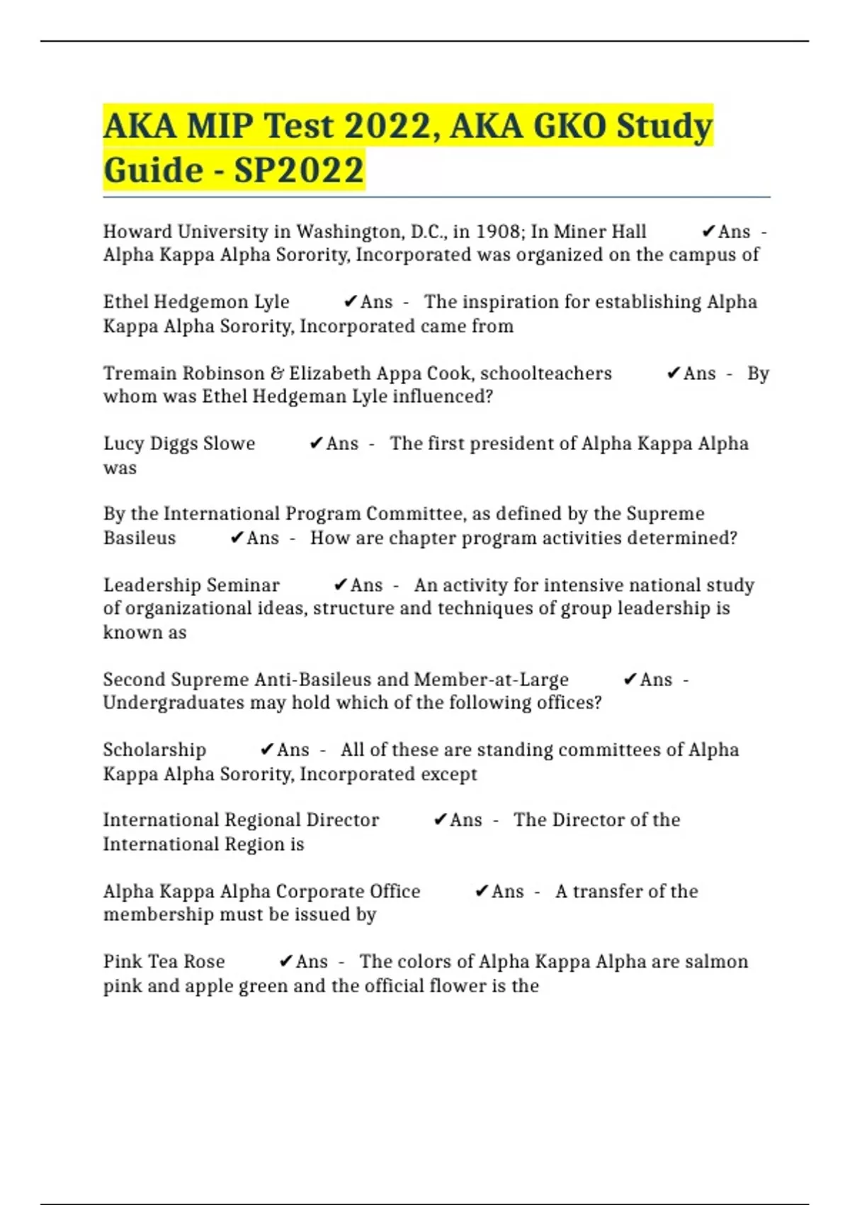 AKA MIP Test 2023, AKA GKO Study Guide - SP2023: Questions And Answers ...