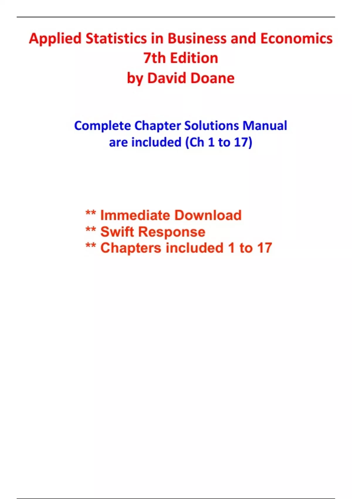 Solutions for Applied Statistics in Business and Economics, 7th Edition ...