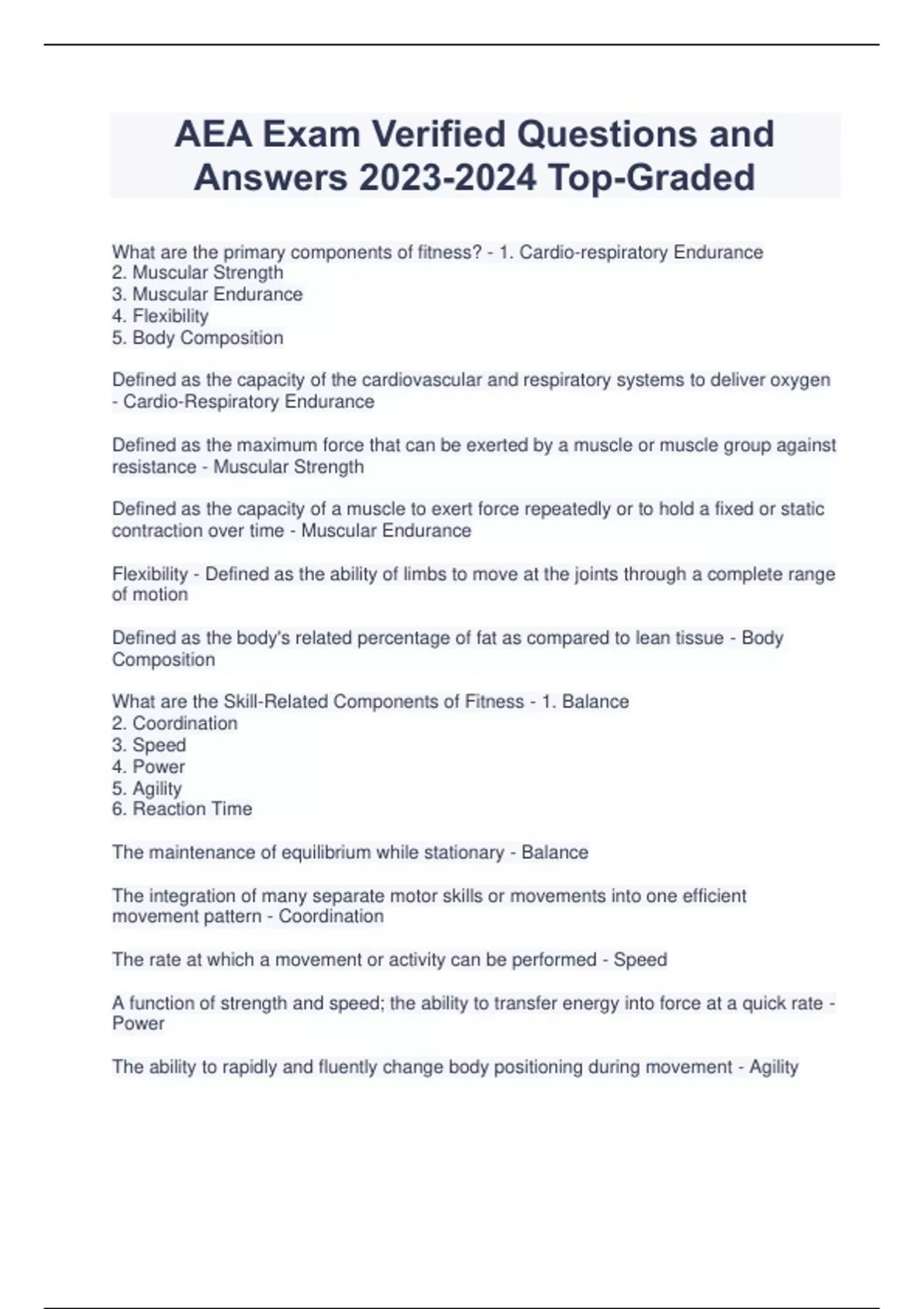 AEA Exam Verified Questions and Answers Top-Graded - AEA - Stuvia US