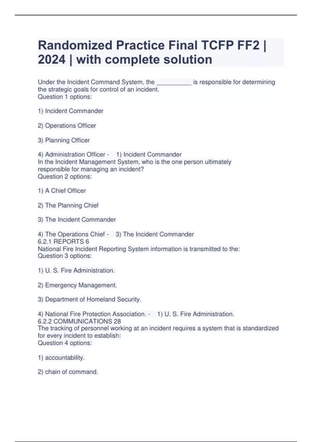 Randomized Practice Final TCFP FF2 | 2024 | with complete solution - TCFP FF2 2024 - Stuvia US
