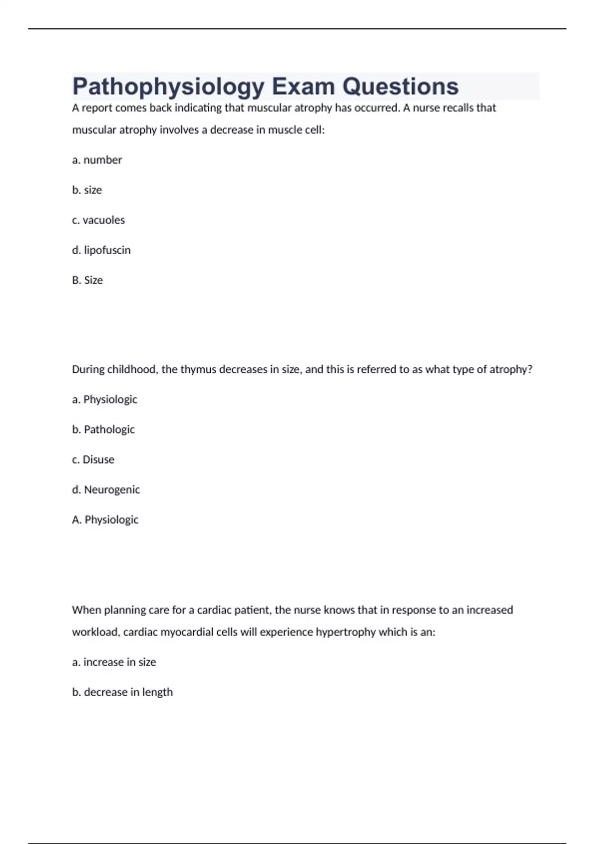 Pathophysiology Exam 1 Questions and answers with grade A guaranteed ...