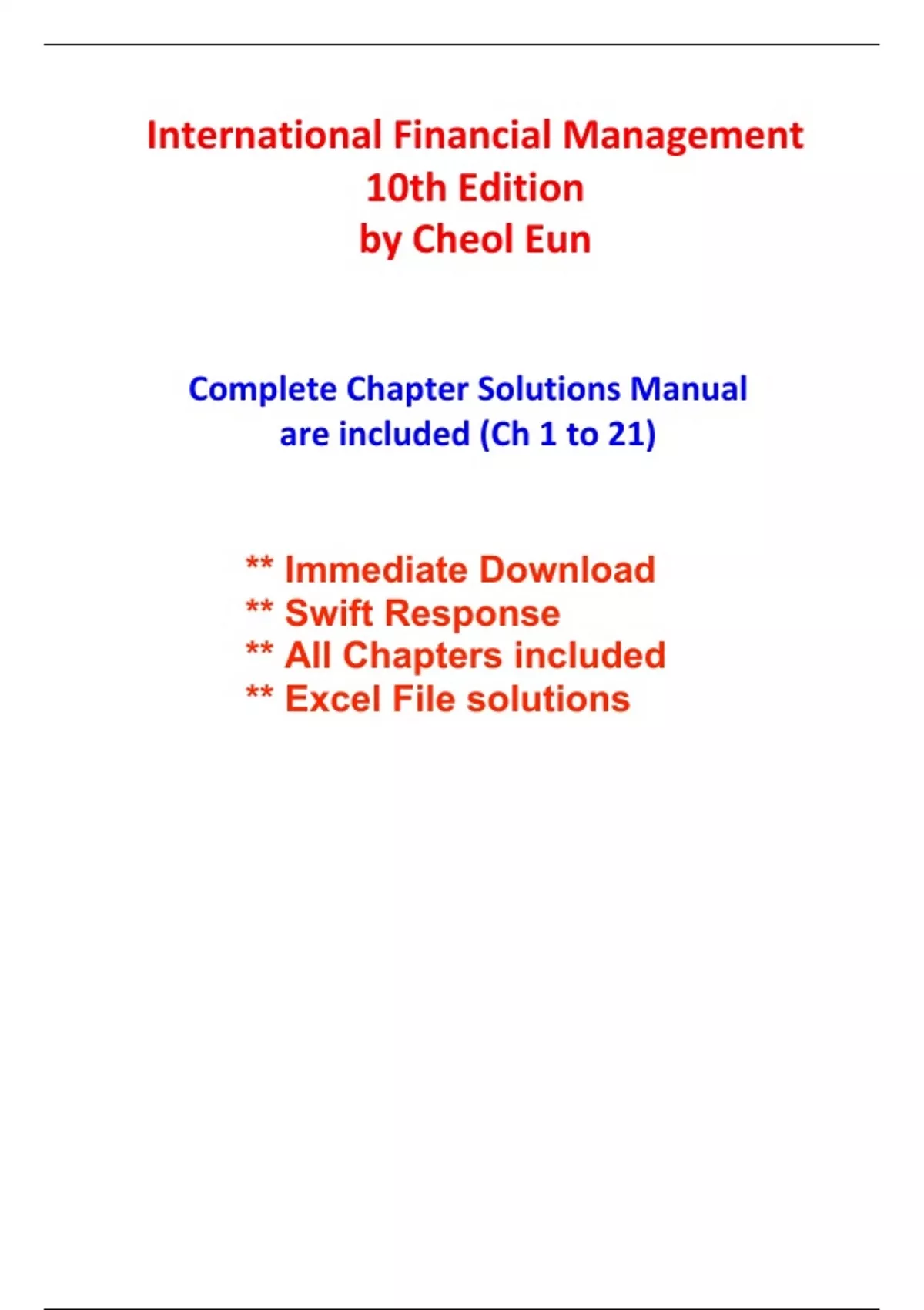 Solutions for International Financial Management, 10th Edition Eun (All ...