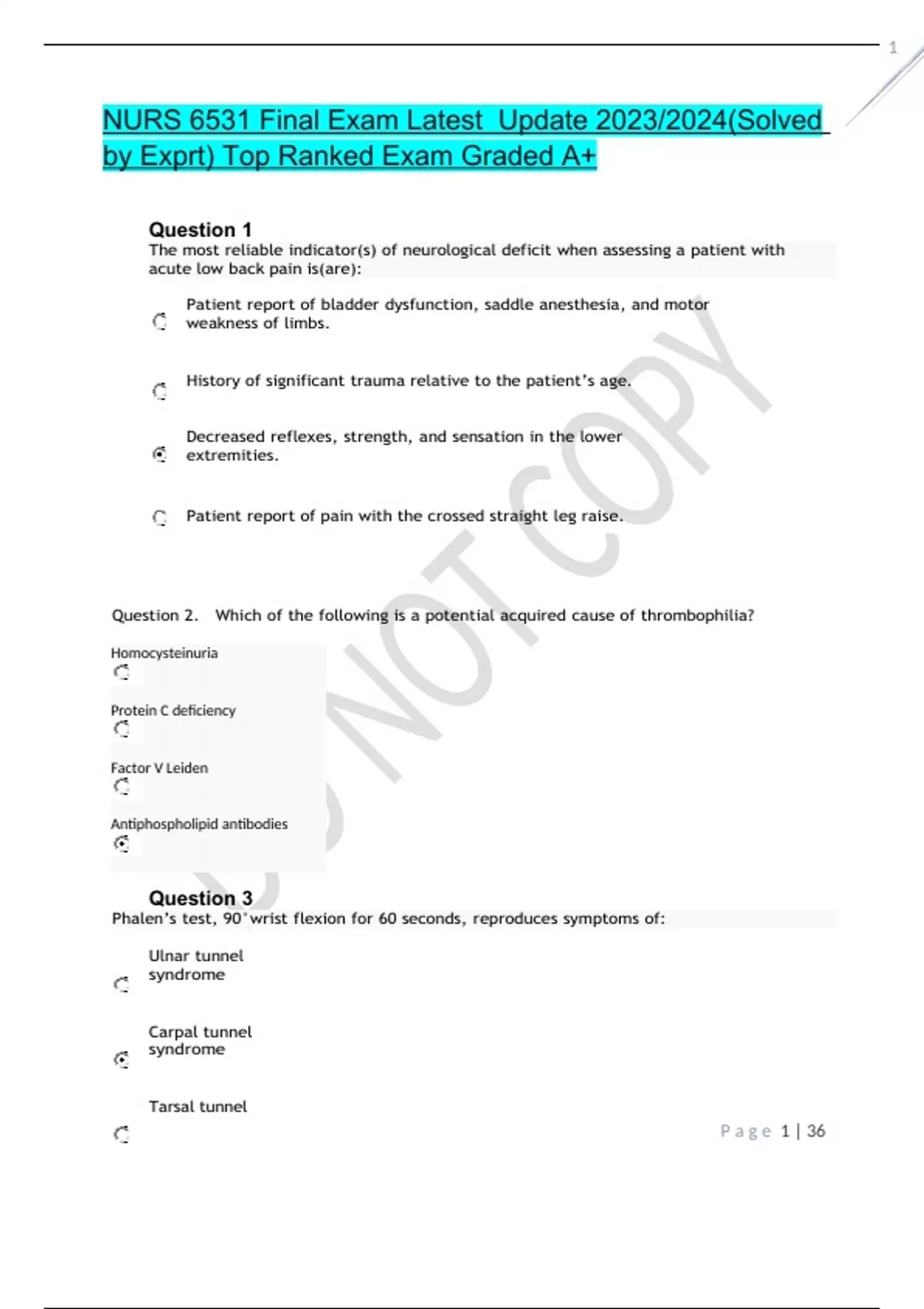 NURS 6531 Final Exam Latest Update 2023/2024(Solved by Exprt) Top ...