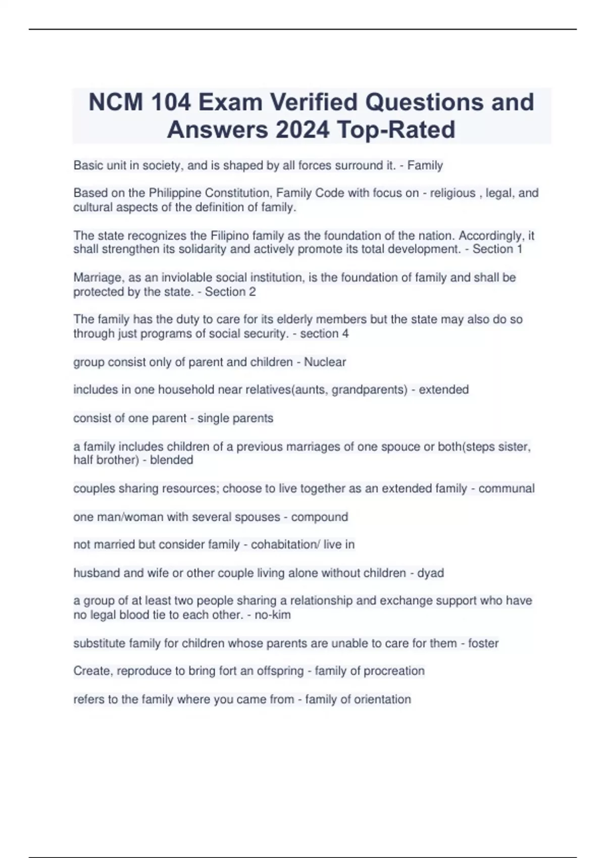 NCM 104 Exam Verified Questions and Answers 2024 Top-Rated - NCM 104 ...