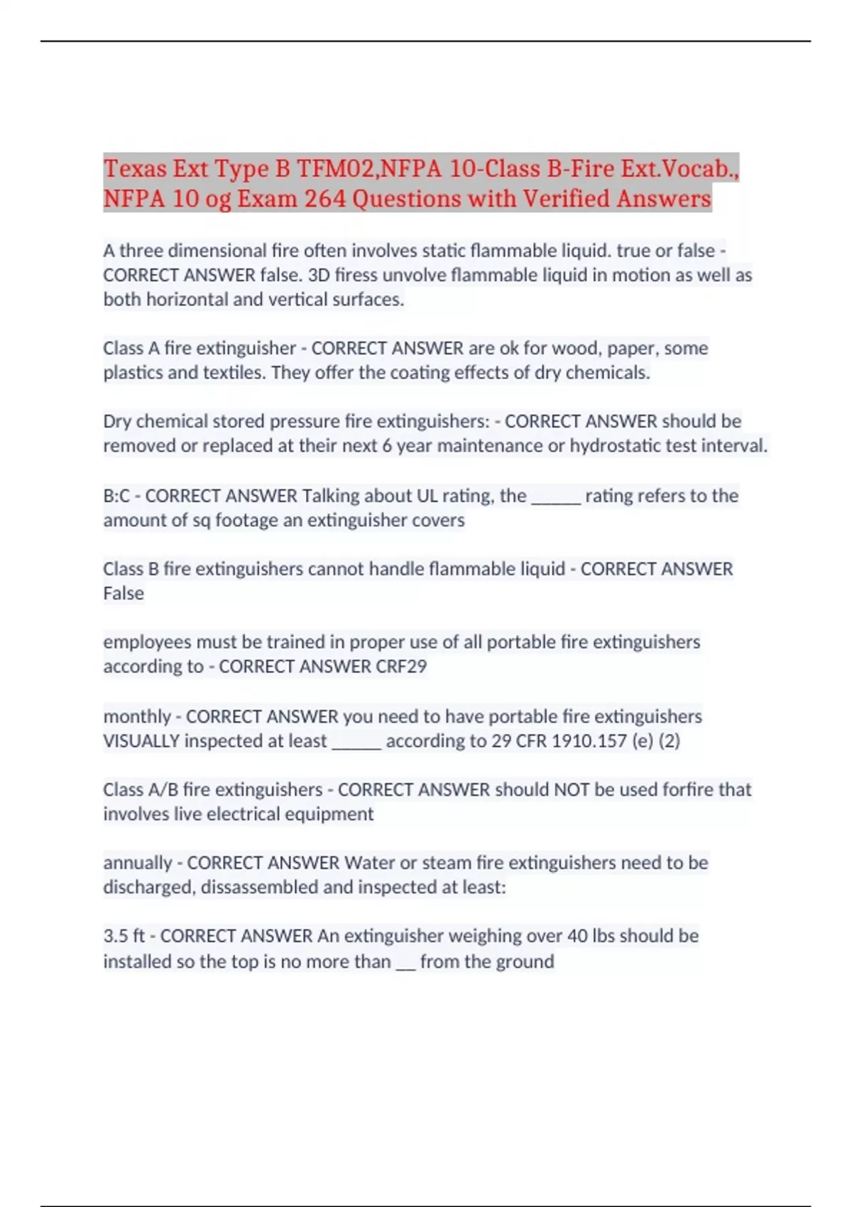 Texas Ext Type B TFM02,NFPA 10-Class B-Fire Ext.Vocab., NFPA 10 og Exam ...