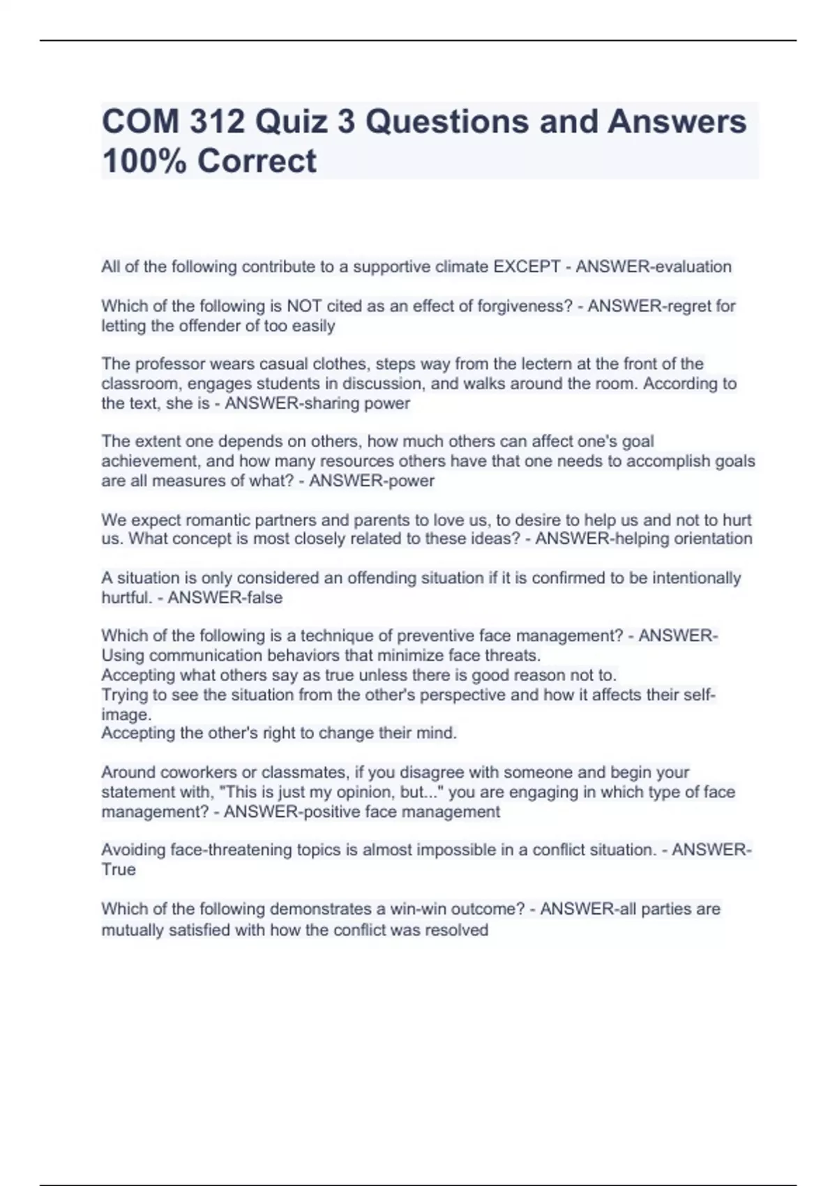 COM 312 Quiz 3 Questions and Answers 100% Correct - COM 312 - Stuvia US