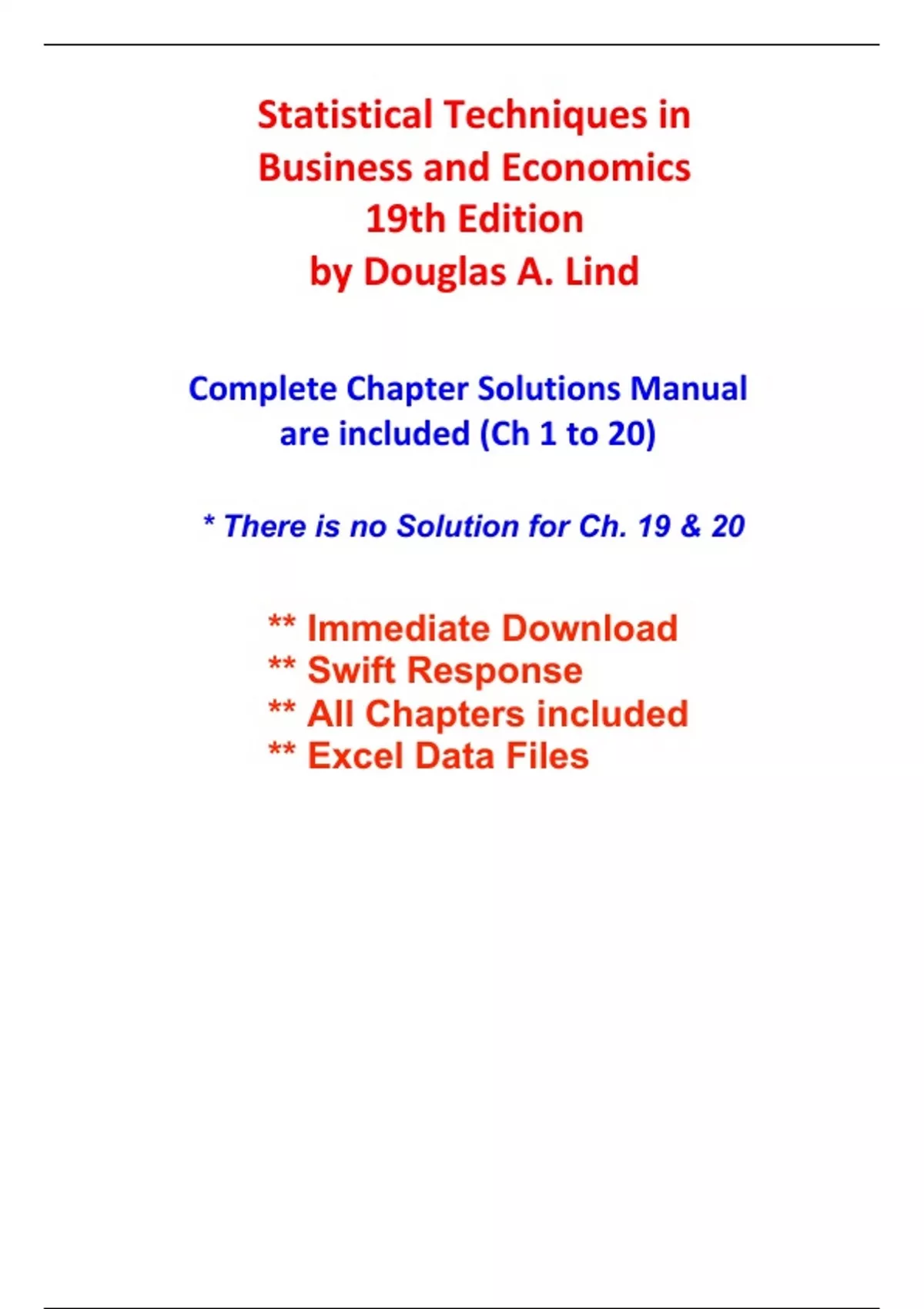Solutions for Statistical Techniques in Business and Economics, 19th ...