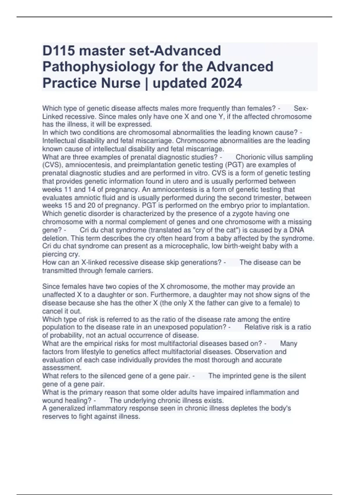 D115 master set-Advanced Pathophysiology for the Advanced Practice Nurse | updated 2024 - D115 ...