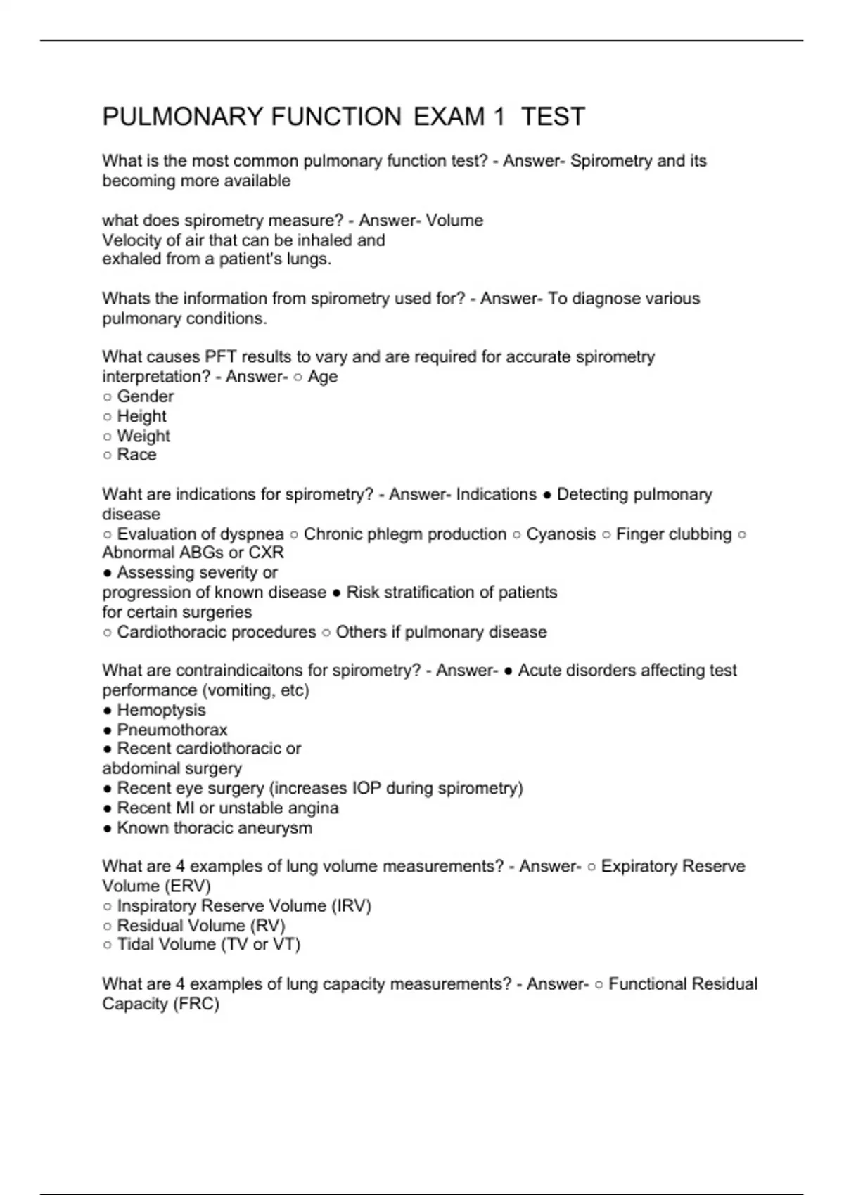 PULMONARY FUNCTION EXAM 1 TEST - PULMONARY FUNCTION - Stuvia US