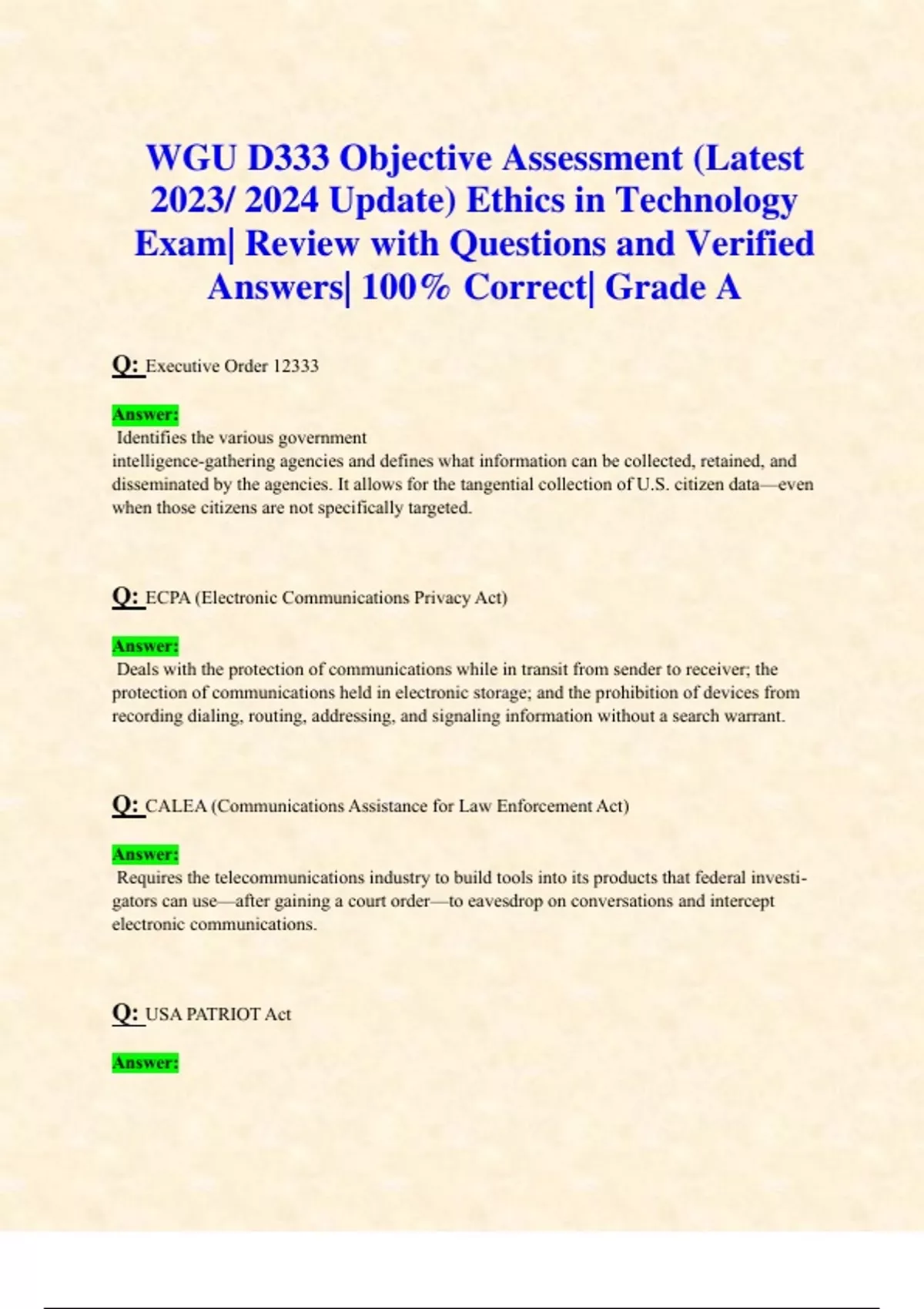 WGU D333 Objective Assessment (Latest 2023/ 2024 Update) Ethics in ...