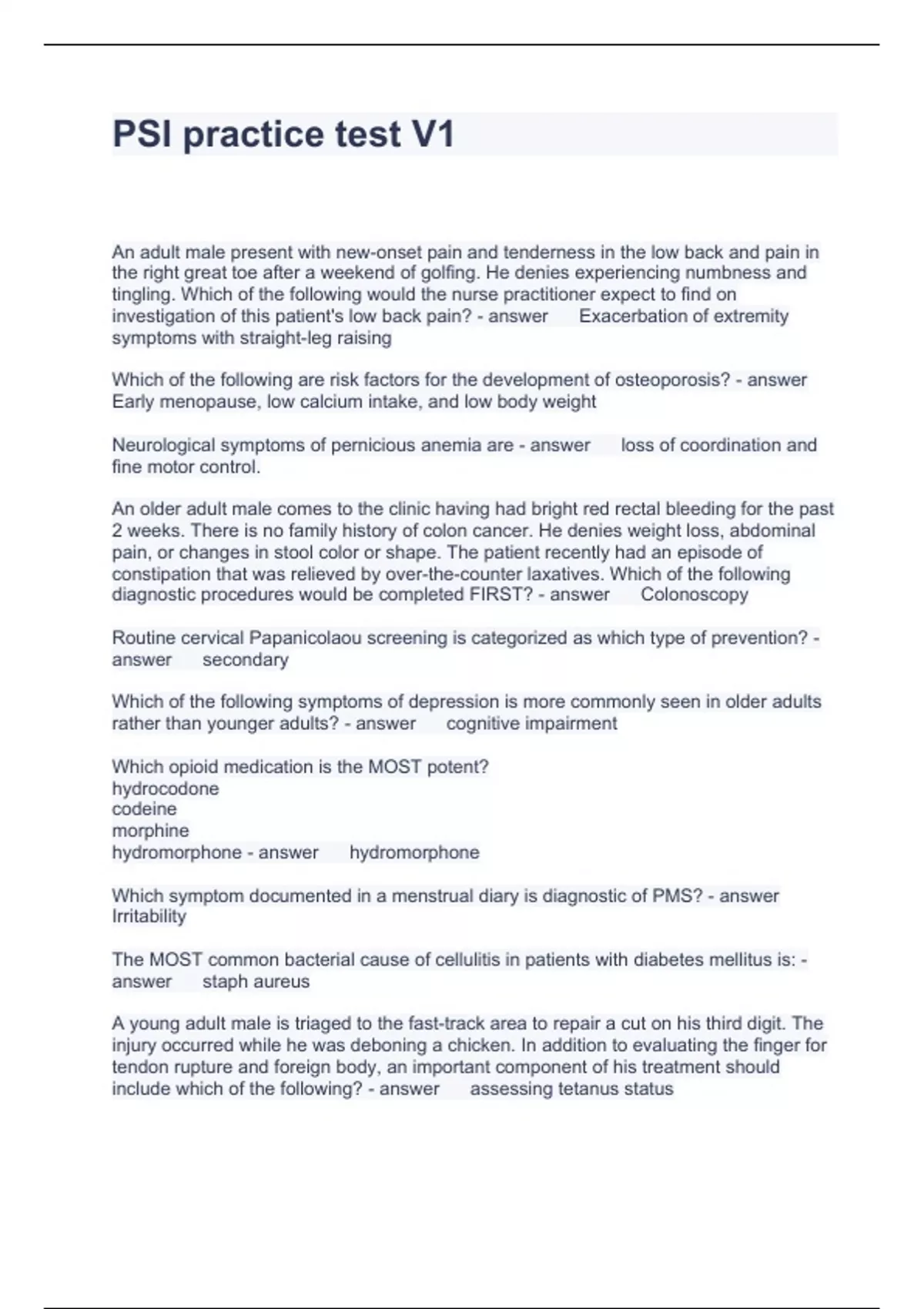 PSI practice test V1 Questions and Answers 100% correct 2023 - AGNP ...