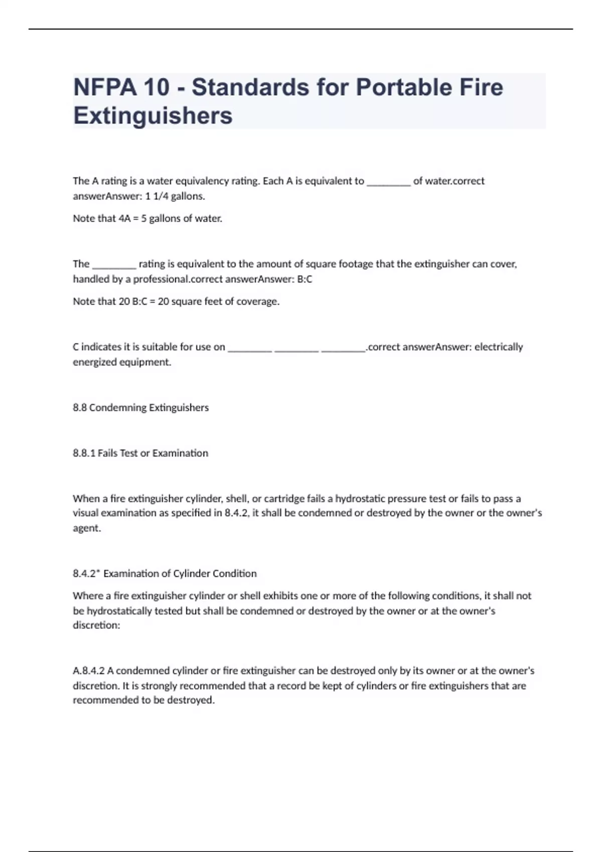 NFPA 10 exam with correct answers- Standards for Portable Fire Extinguishers - NFPA 10 - Stuvia US