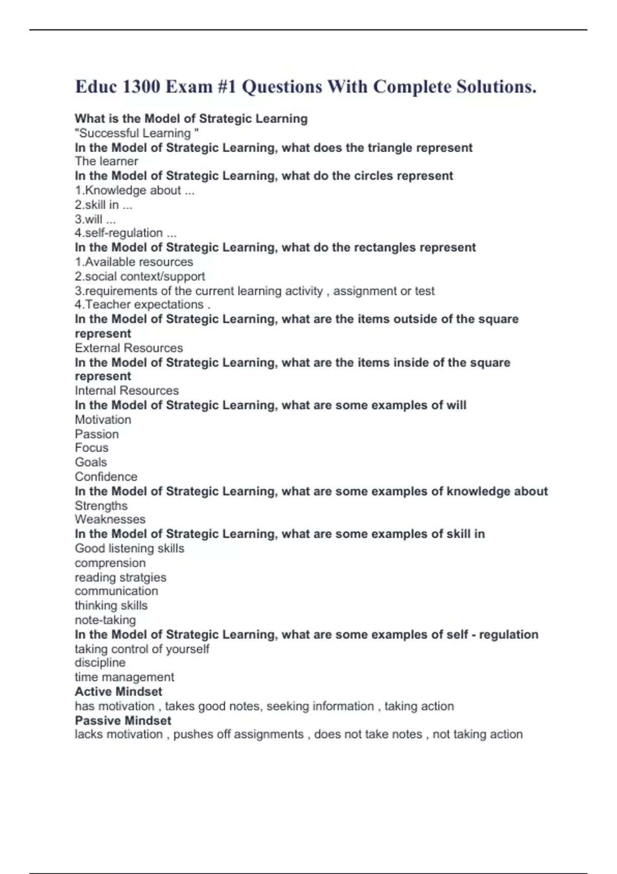 Educ 1300 Exam #1 Questions With Complete Solutions. - Educ 1300 - Stuvia US