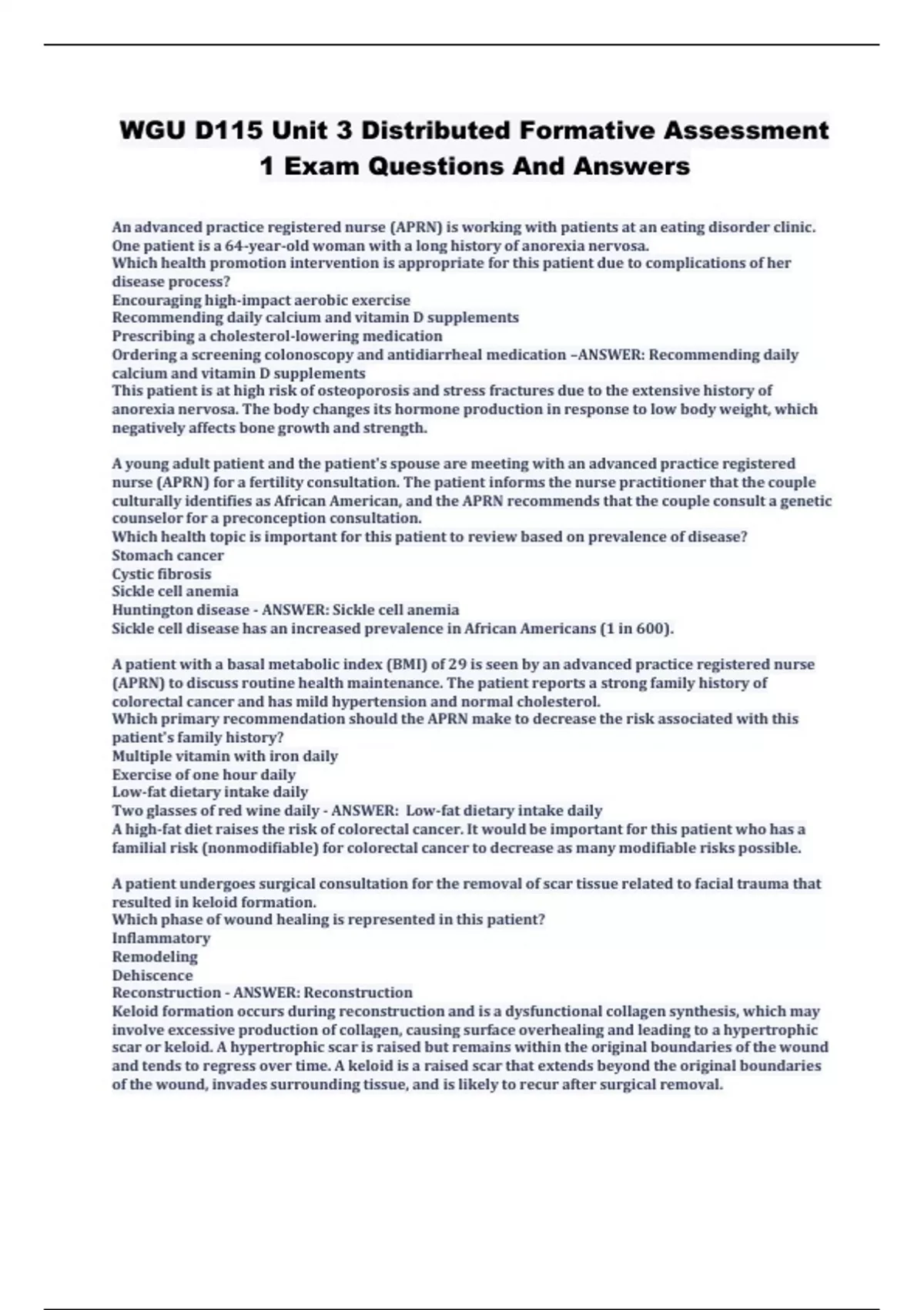 WGU D115 Unit 3 Distributed Formative Assessment 1 Exam Questions And Answers - WGU D115 - Stuvia US