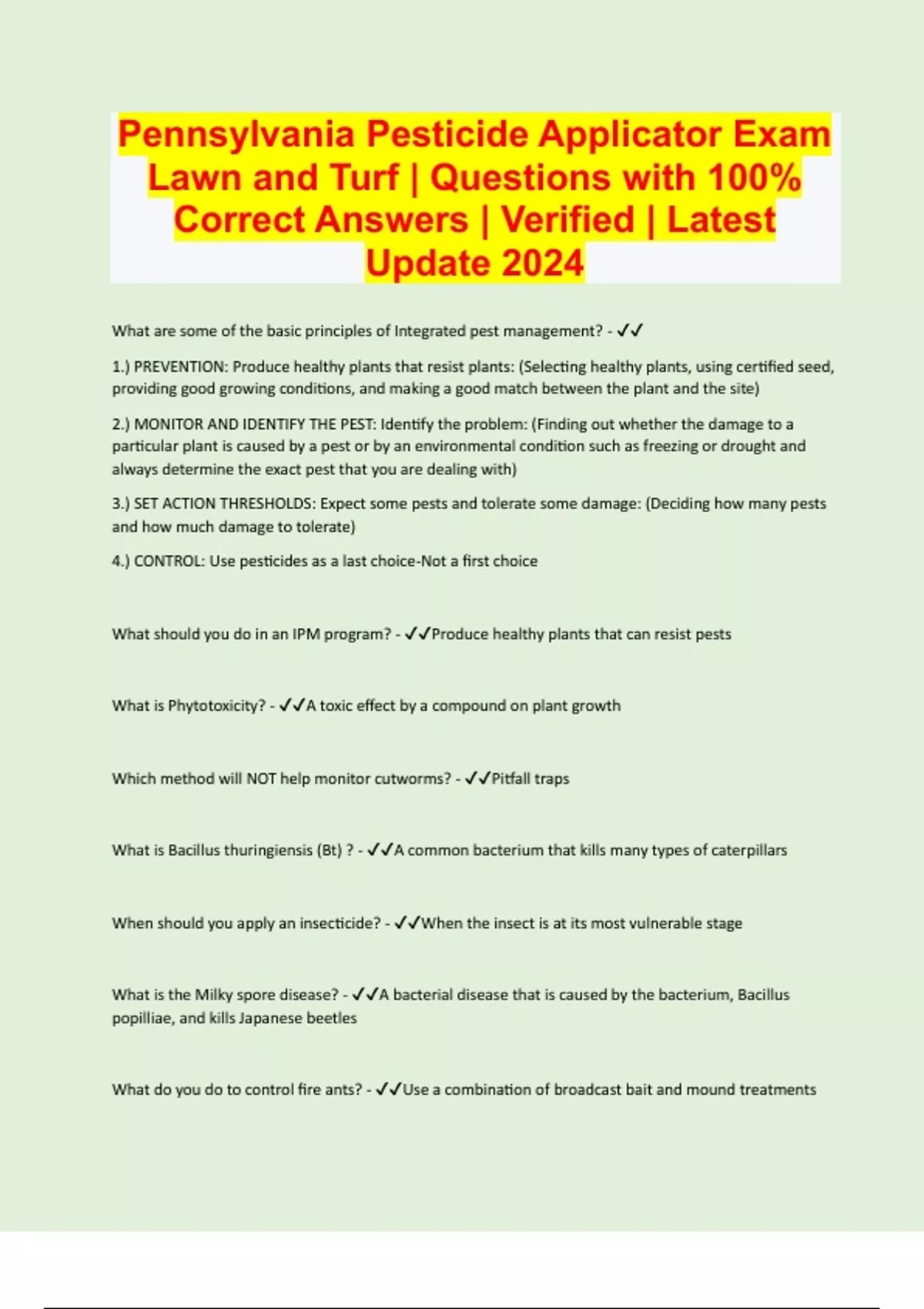 Pennsylvania Pesticide Applicator Exam Lawn and Turf | Questions with ...