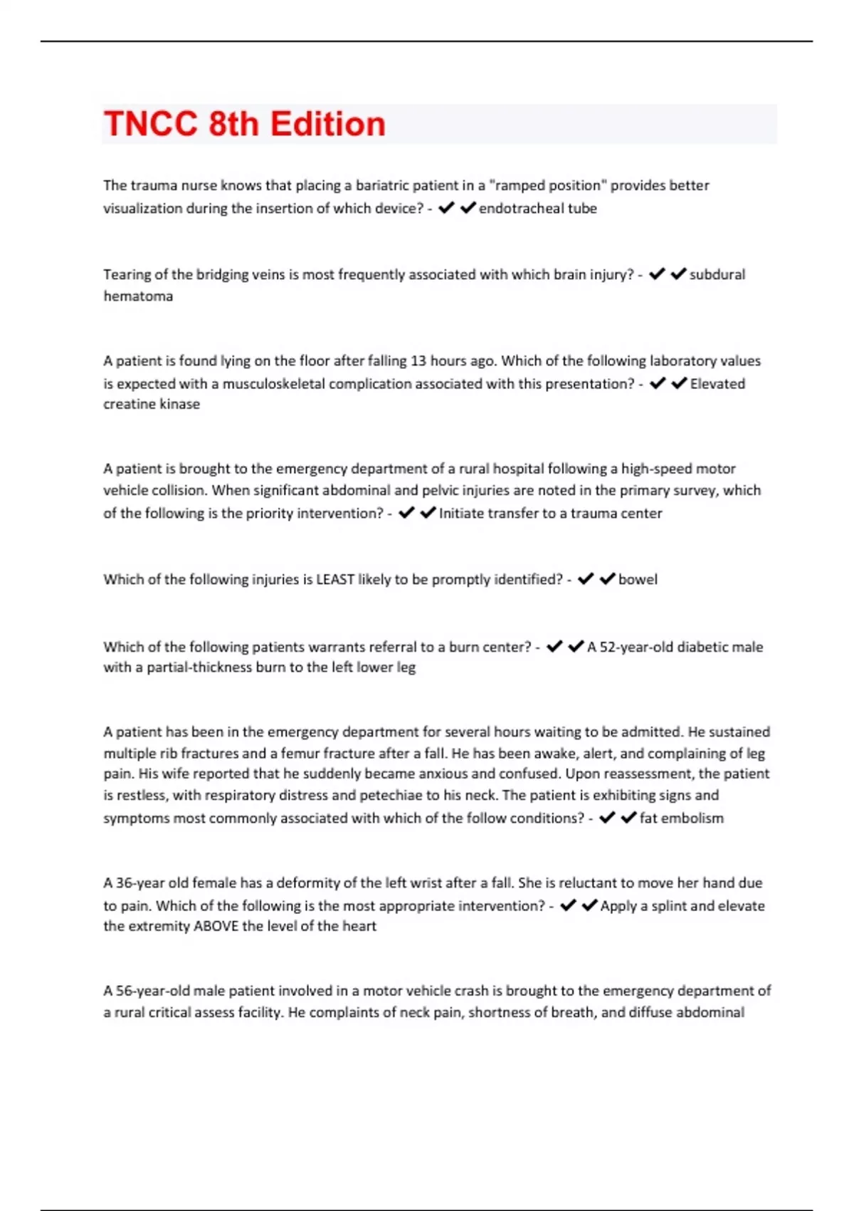 TNCC 8th Edition Questions and Answers(A+ Solution guide) - TNCC 8th ...