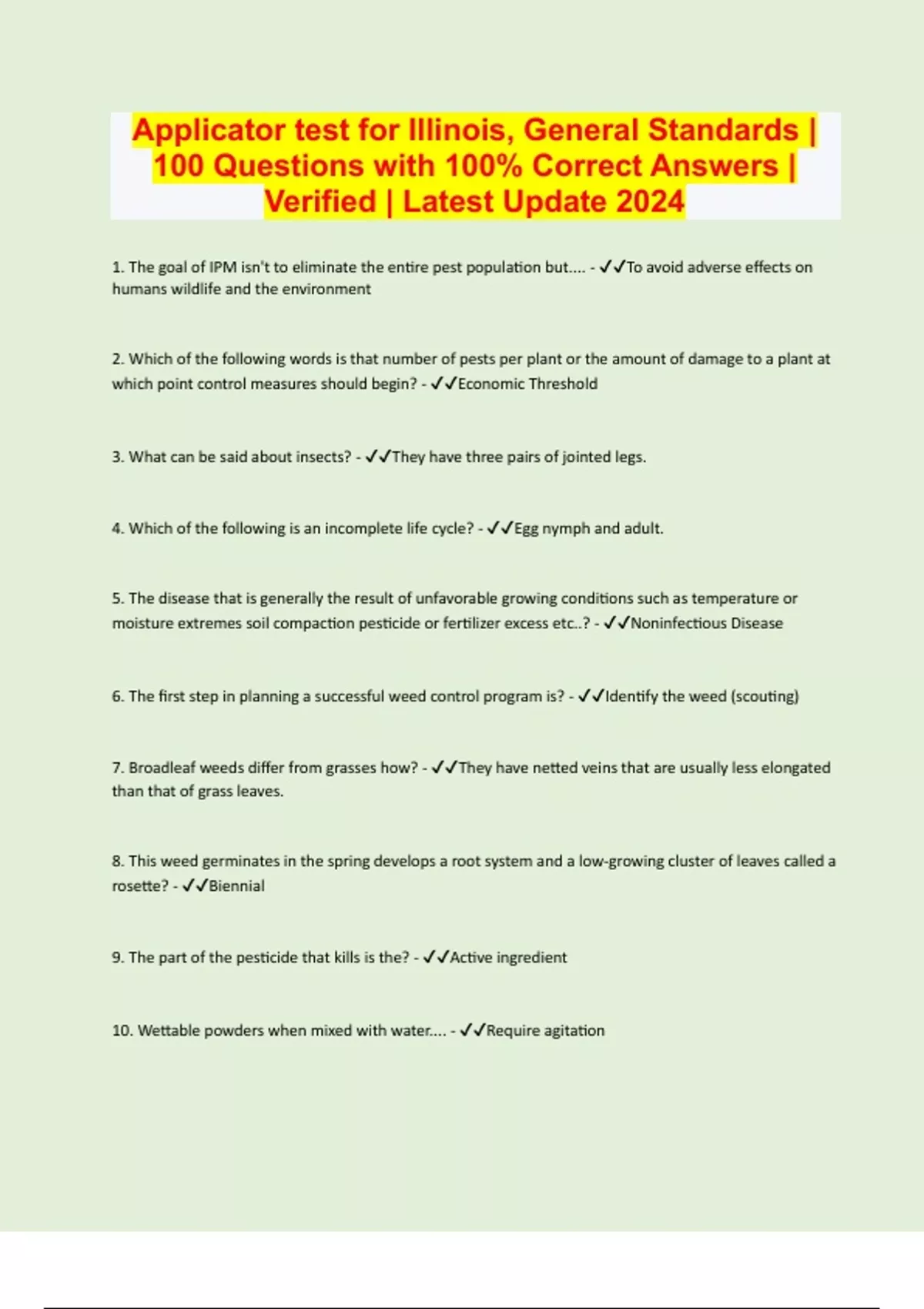 Applicator test for Illinois, General Standards | 100 Questions with ...