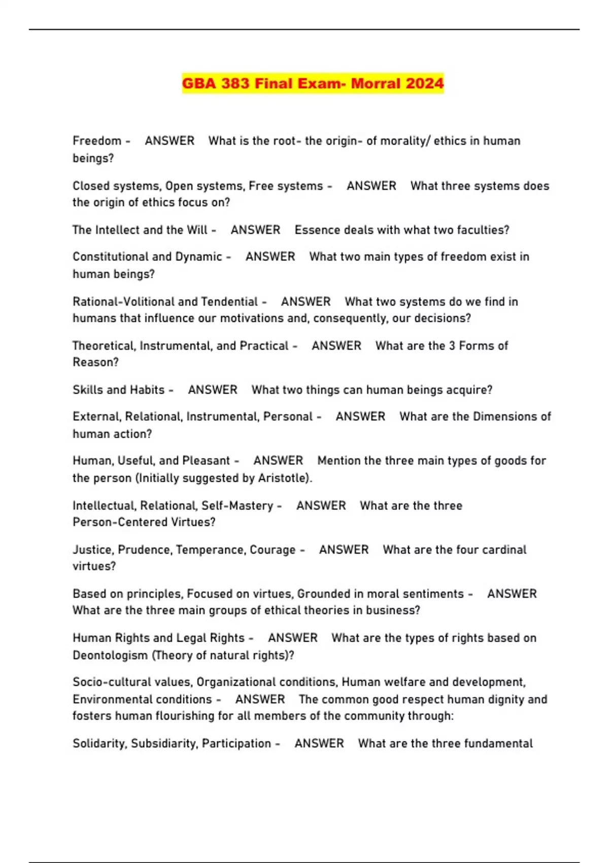 GBA 383 Final Exam- Morral 2024 - GBA 383 - Morral - Stuvia US