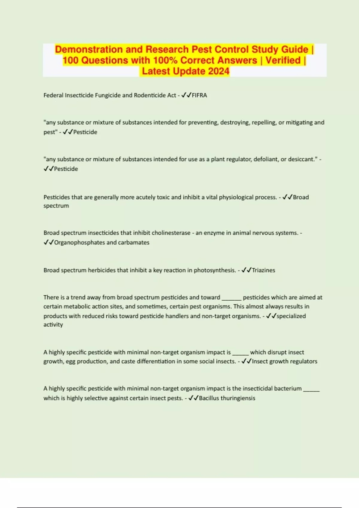 Demonstration and Research Pest Control Study Guide | 100 Questions ...