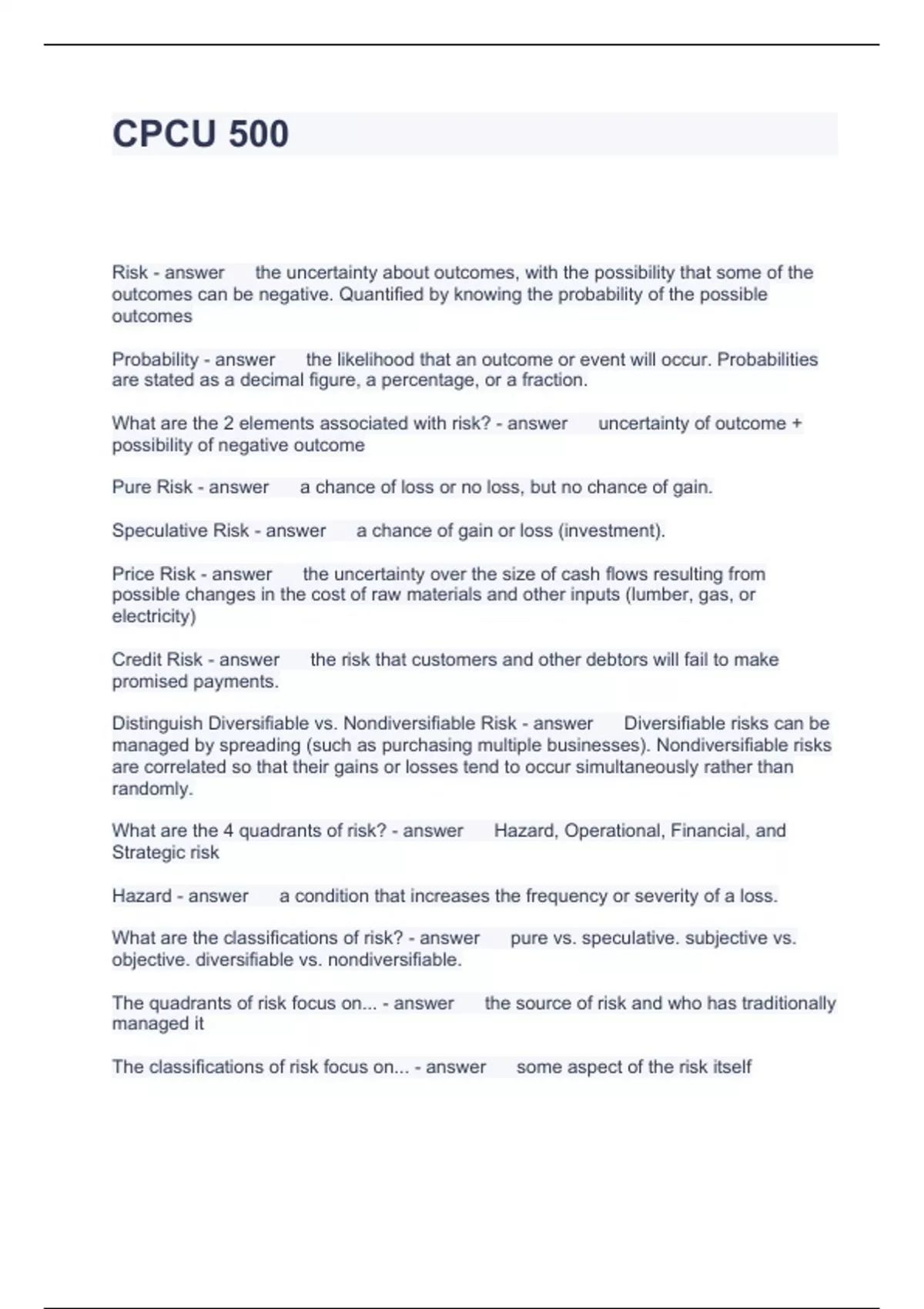 CPCU 500 Questions with correct Answers 2023 - CPCU - Stuvia US