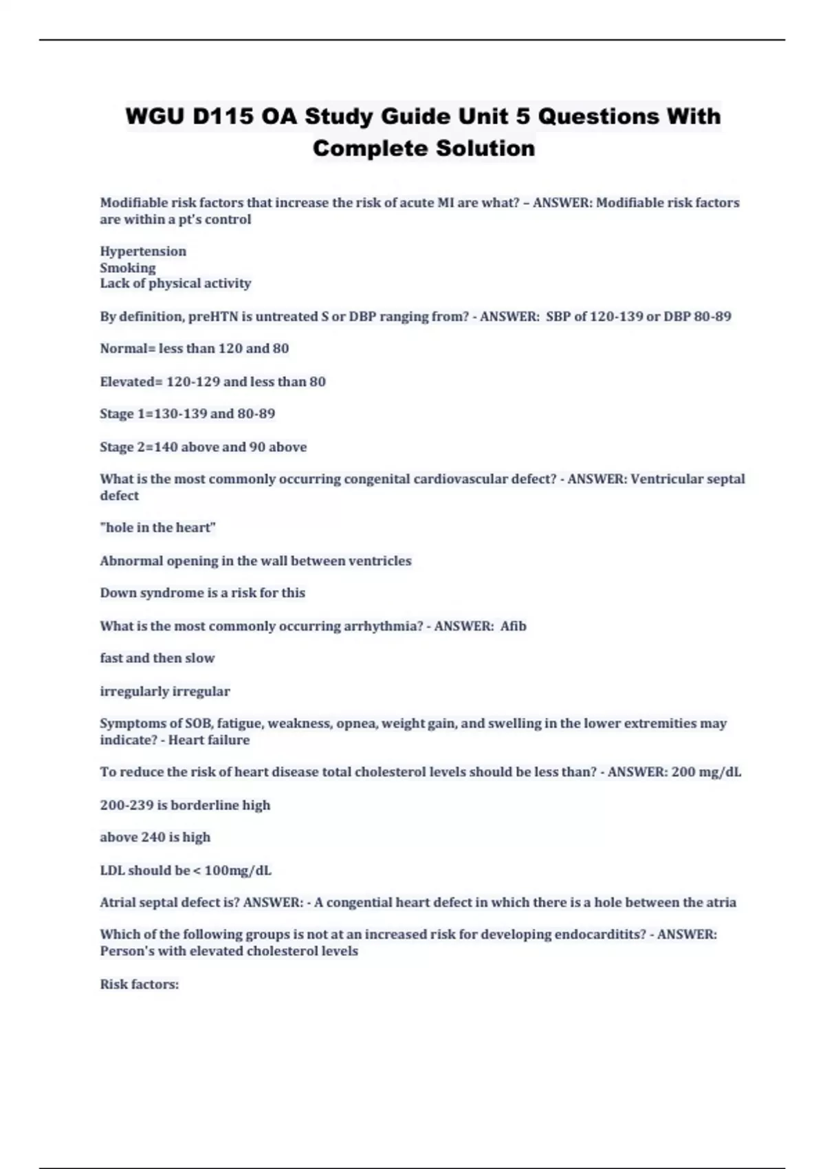 WGU D115 OA Study Guide Unit 5 Questions With Complete Solution - WGU D115 - Stuvia US