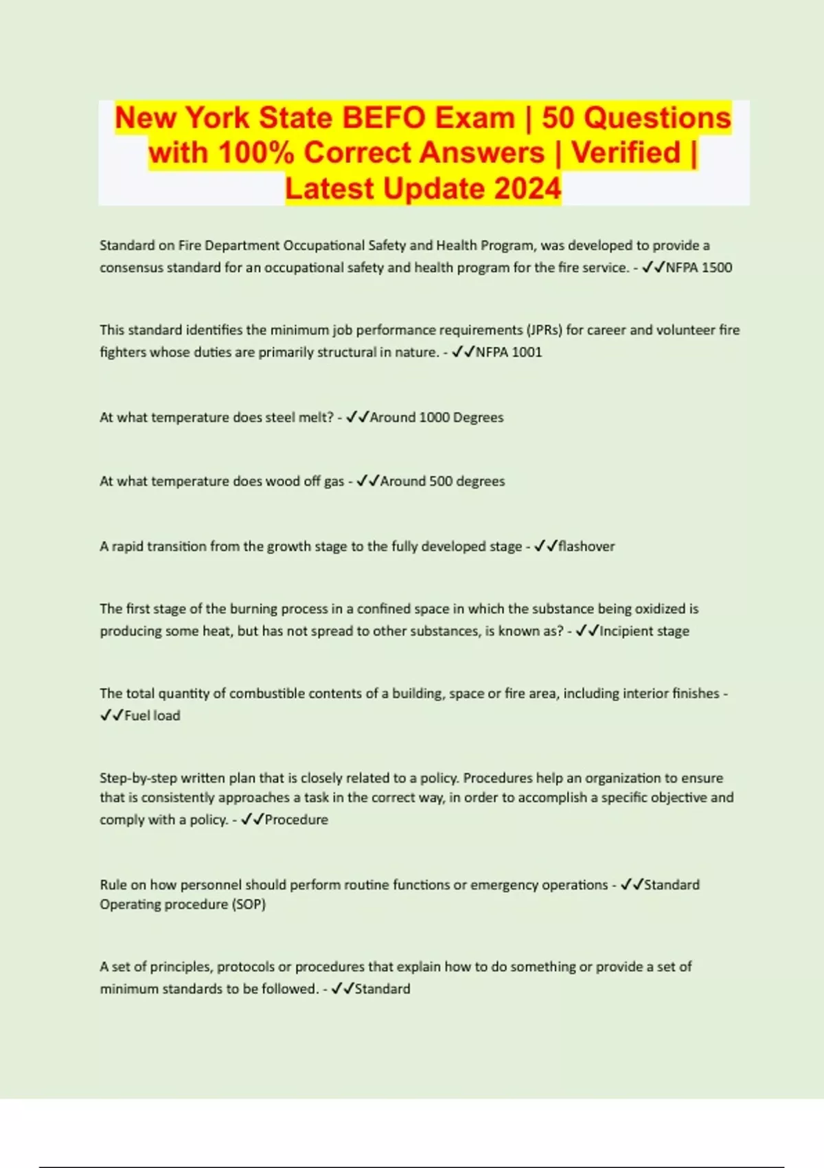 New York State BEFO Exam | 50 Questions with 100% Correct Answers ...