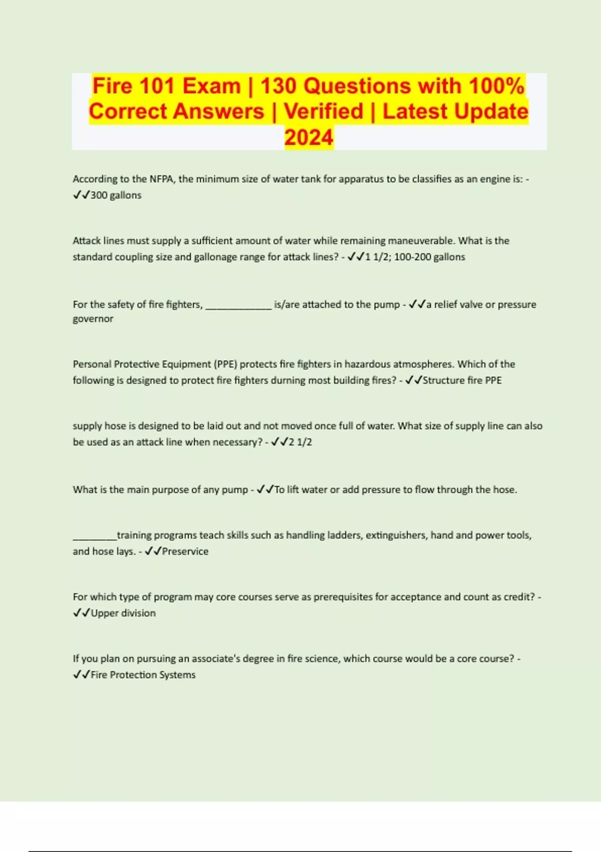 Fire 101 Exam | 130 Questions with 100% Correct Answers | Verified ...