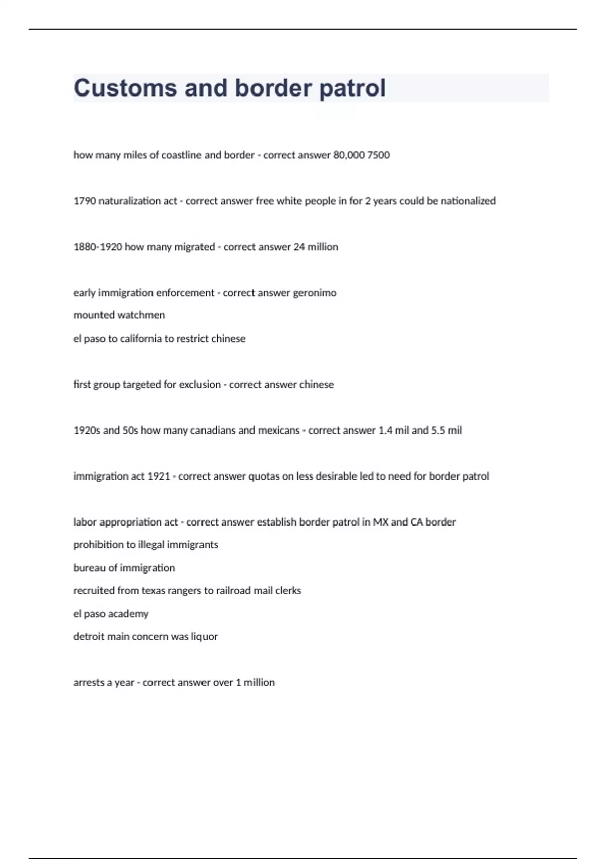 Customs and border patrol Question and answers correctly solved 2023/ ...