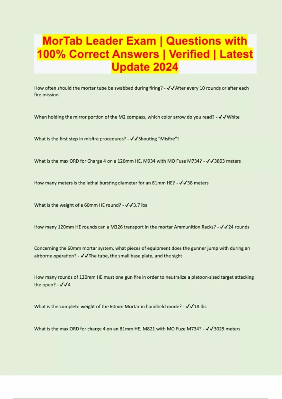 MorTab Leader Exam | Questions with 100% Correct Answers | Verified ...