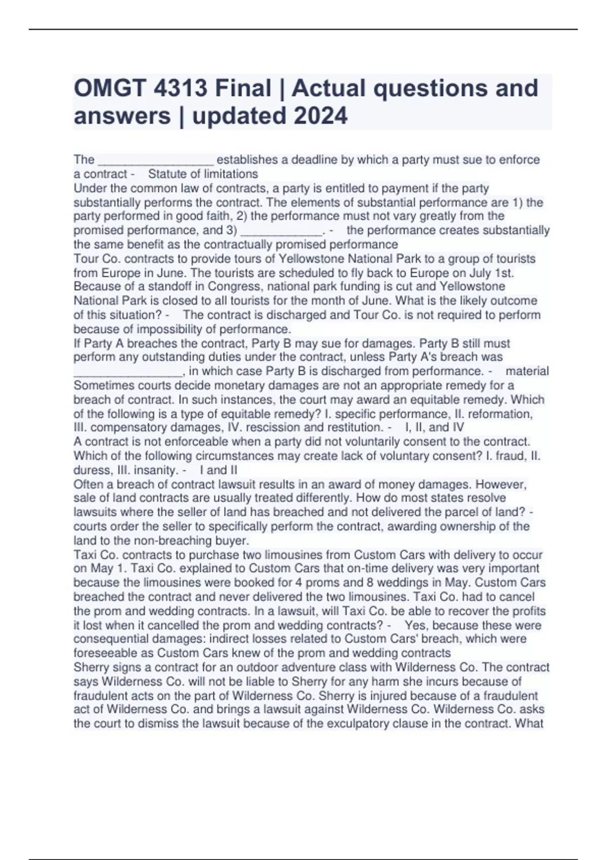 OMGT 4313 Final | Actual questions and answers | updated 2024 - OMGT 4313 - Stuvia US
