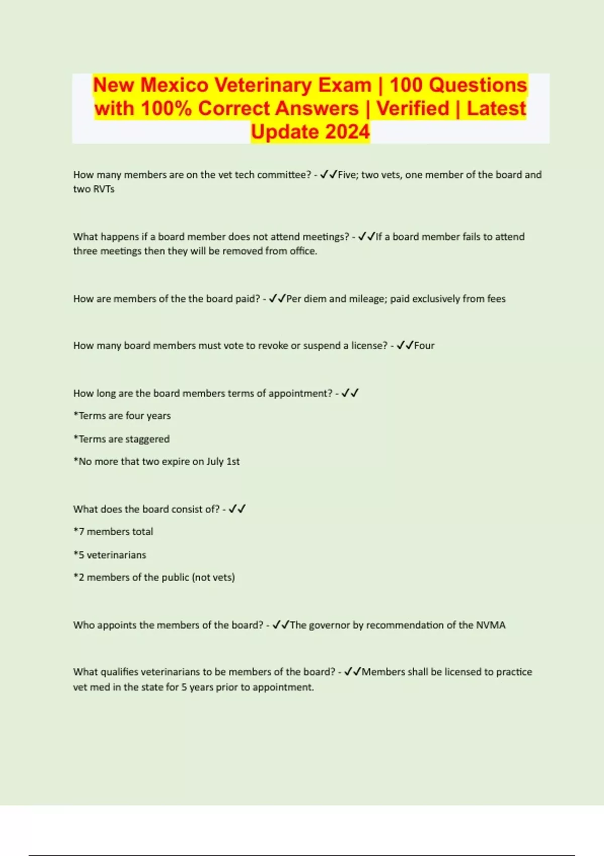 New Mexico Veterinary Exam | 100 Questions with 100% Correct Answers ...