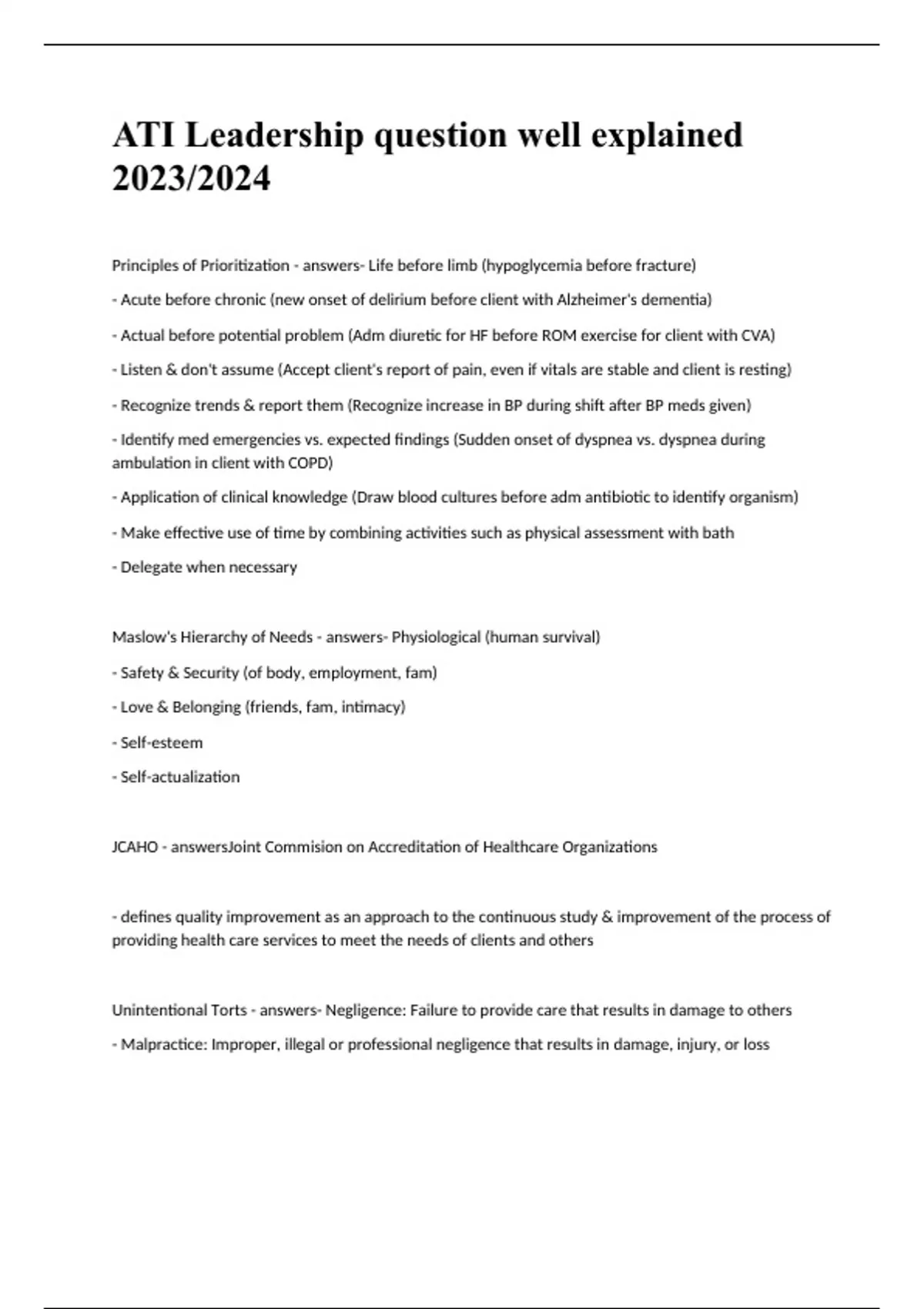 ATI Leadership question well explained 2023/2024 - Ati leadership ...