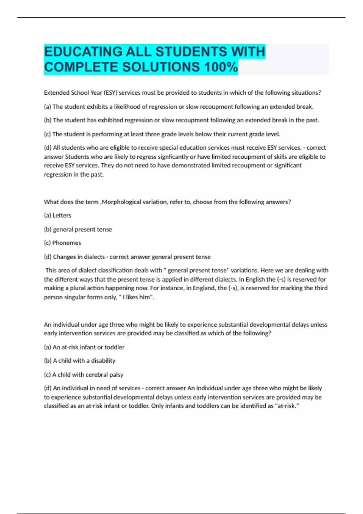 EDUCATING ALL STUDENTS WITH COMPLETE SOLUTIONS 100% - NYSTCE EAS Prep ...