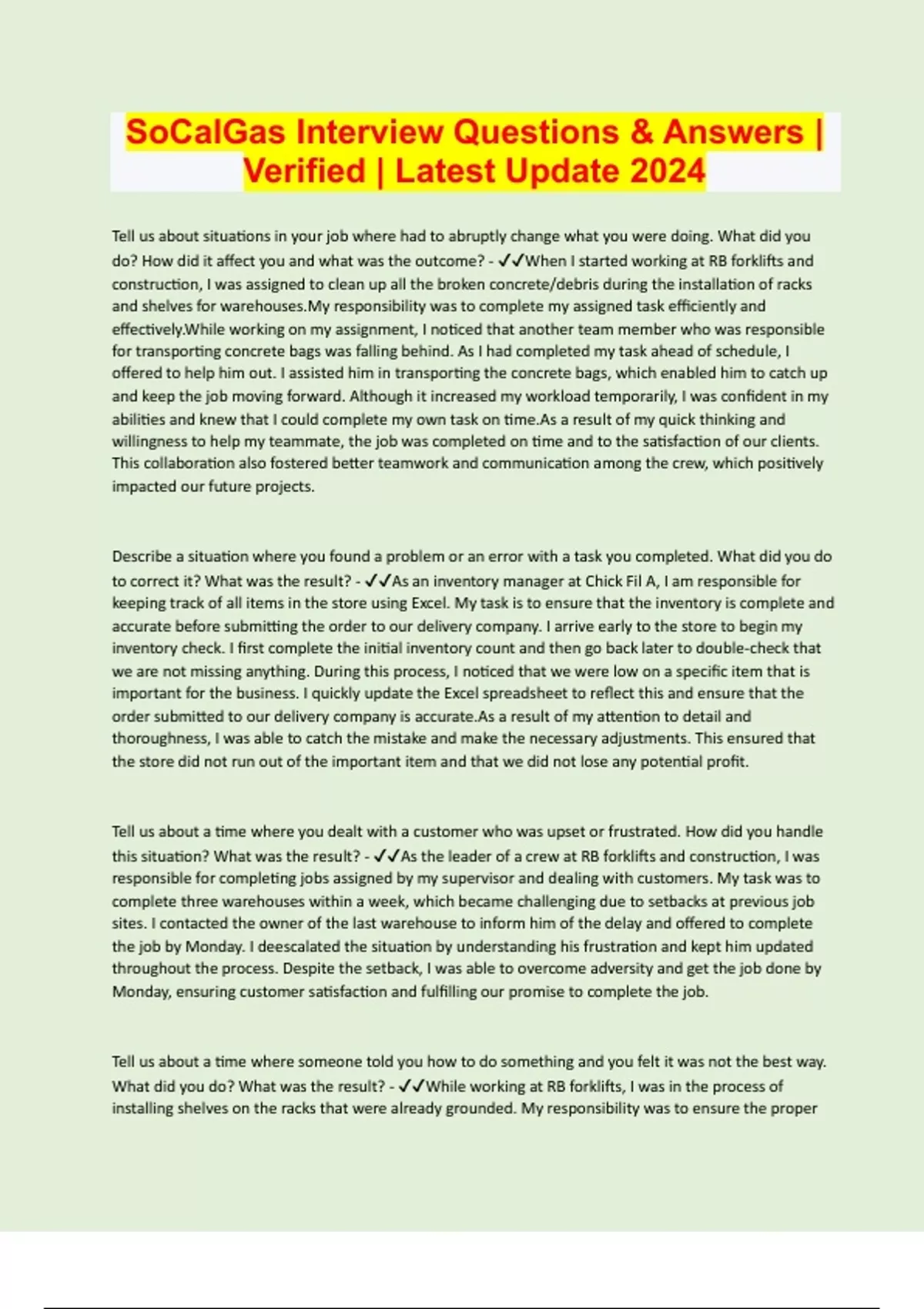 SoCalGas Interview Questions & Answers | Verified | Latest Update 2024 ...