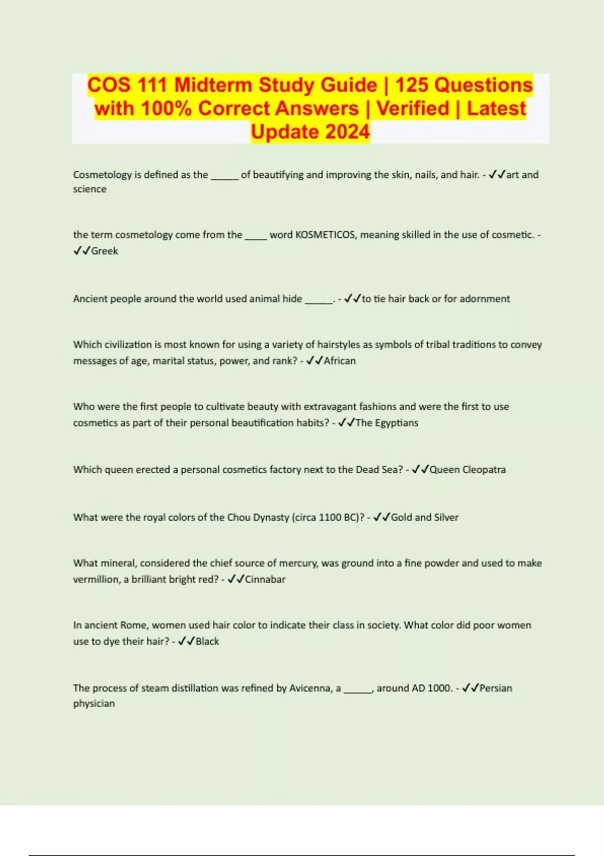 COS 111 Midterm Study Guide | 125 Questions with 100% Correct Answers ...