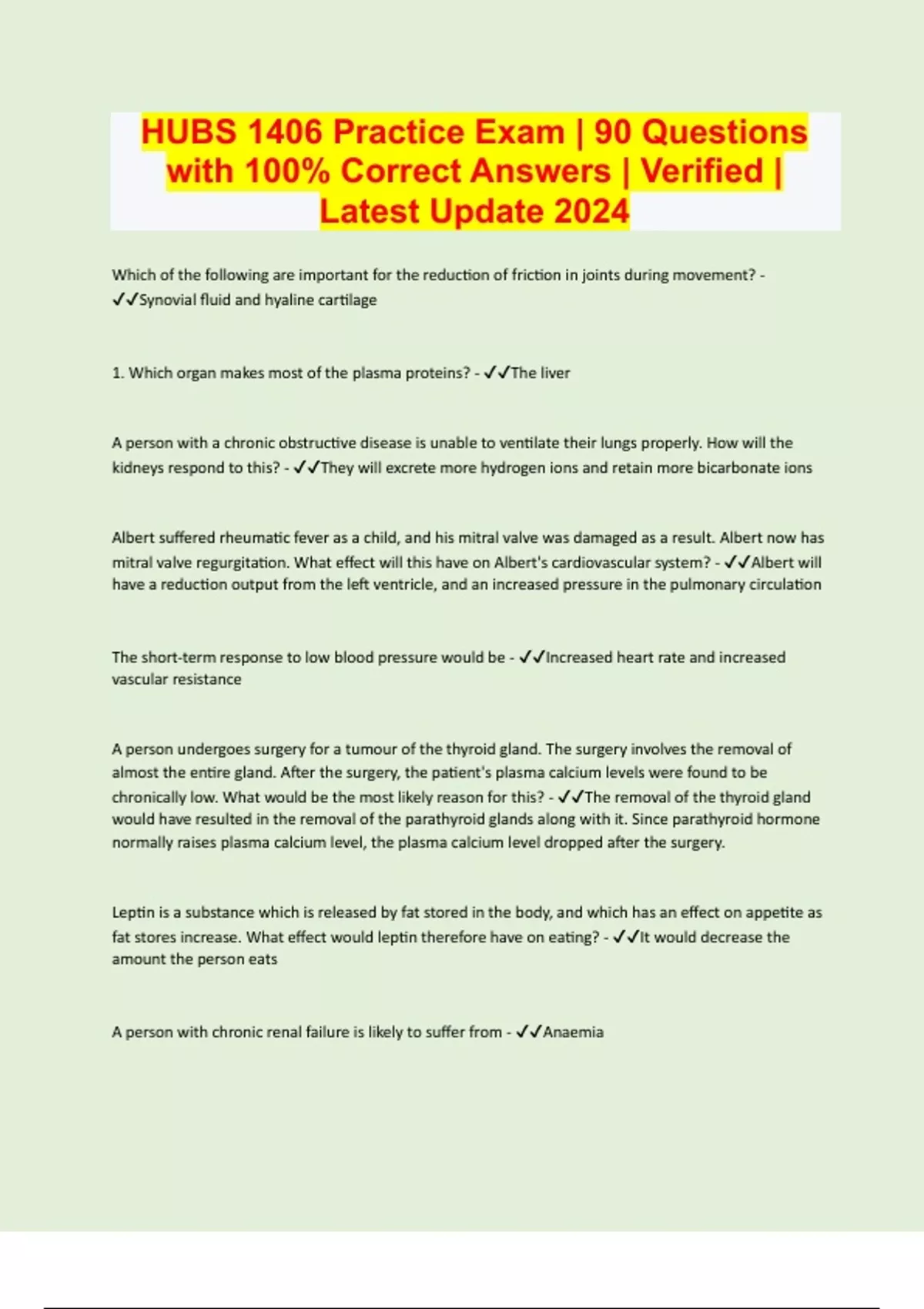 HUBS 1406 Practice Exam | 90 Questions with 100% Correct Answers ...