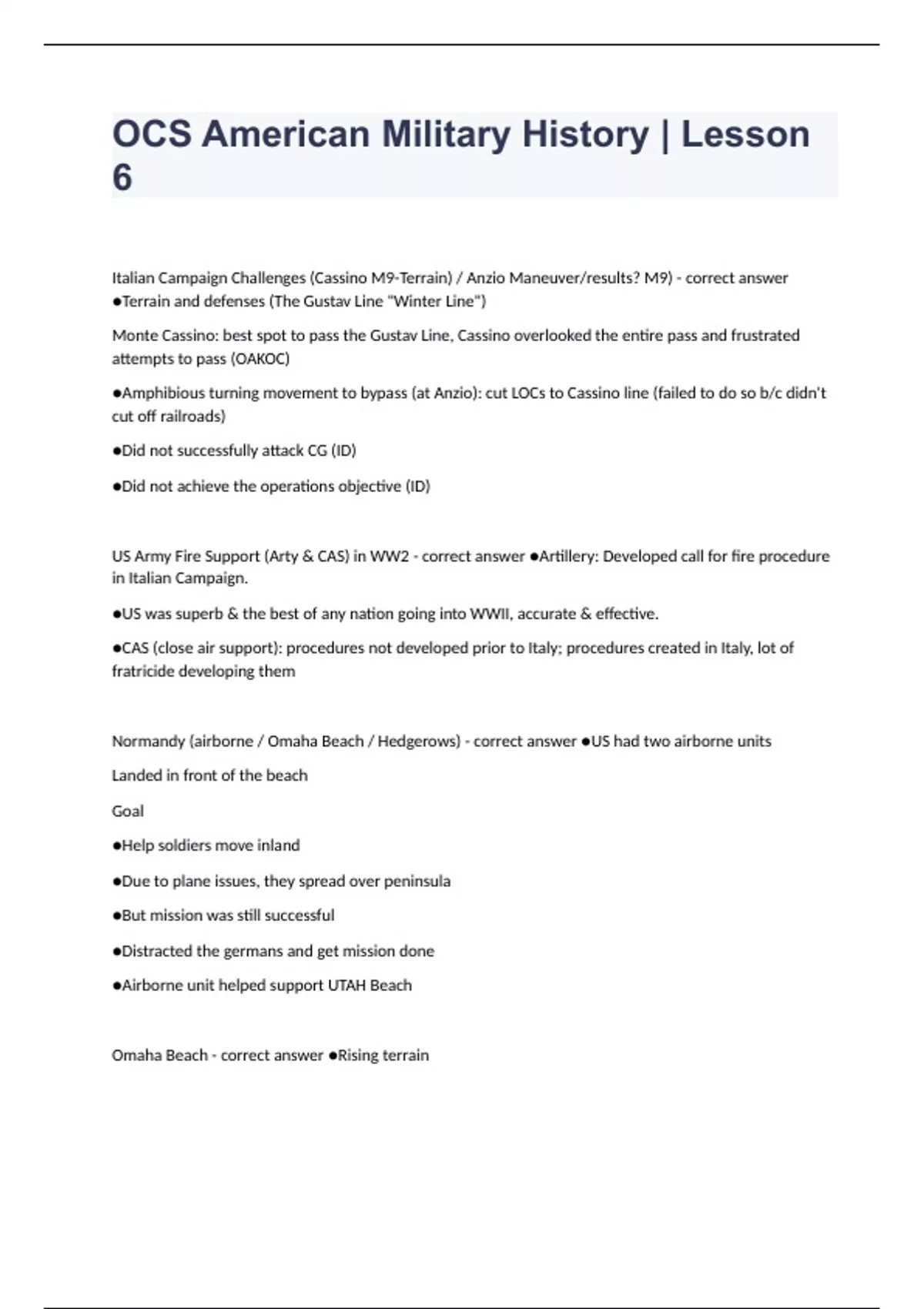 OCS American Military History Lesson 6 Question and answers already ...