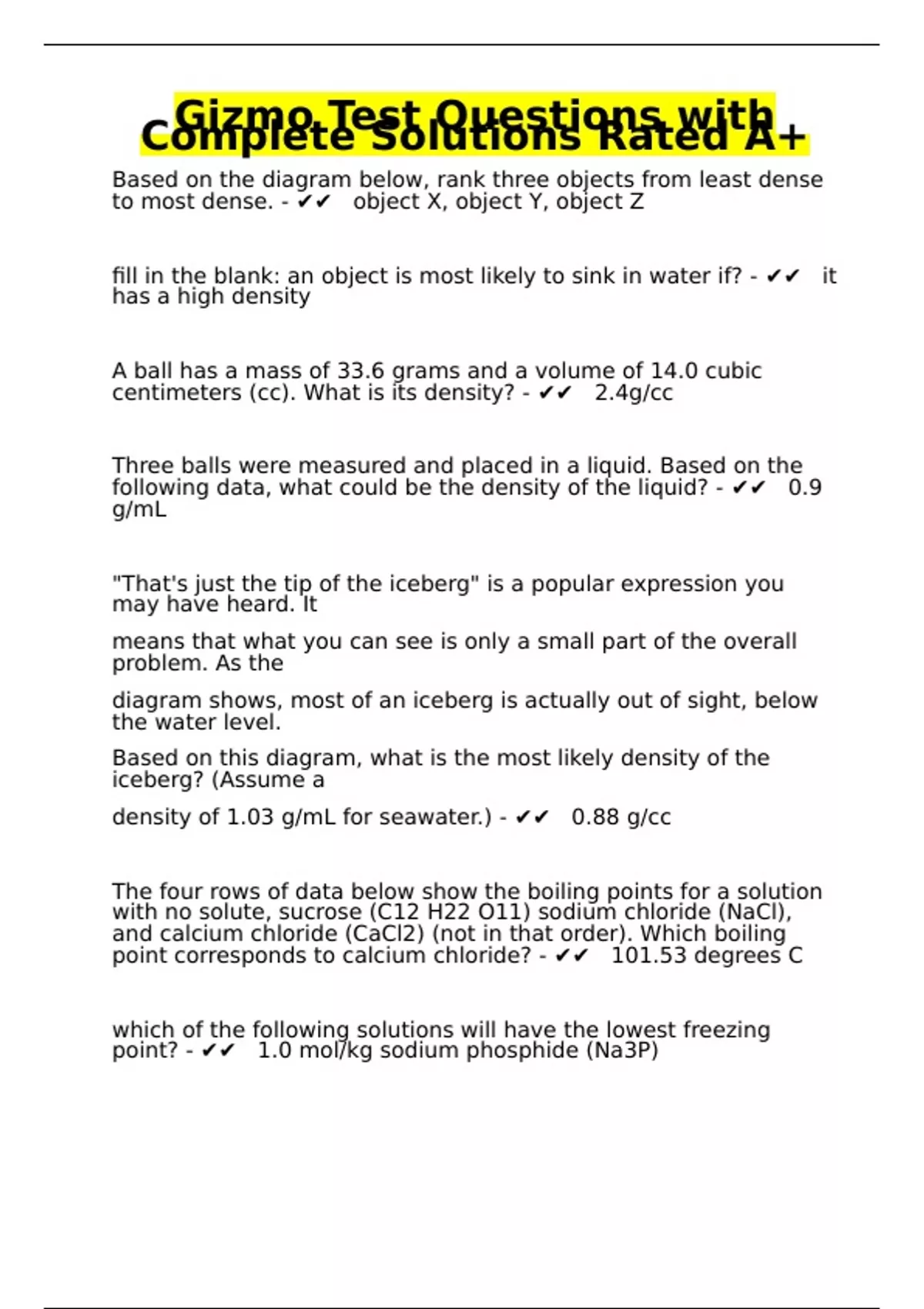 Gizmo Test Questions with Complete Solutions Rated A+ - Gizmo - Stuvia US