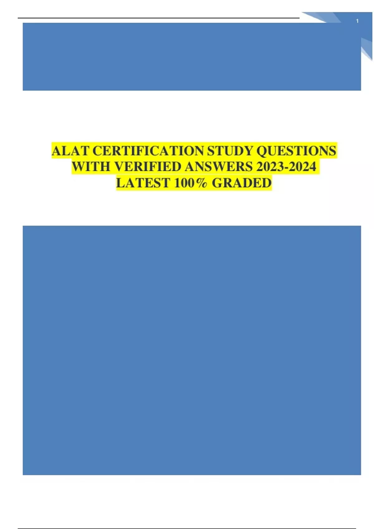 ALAT CERTIFICATION STUDY QUESTIONS WITH VERIFIED ANSWERS LATEST 100% ...