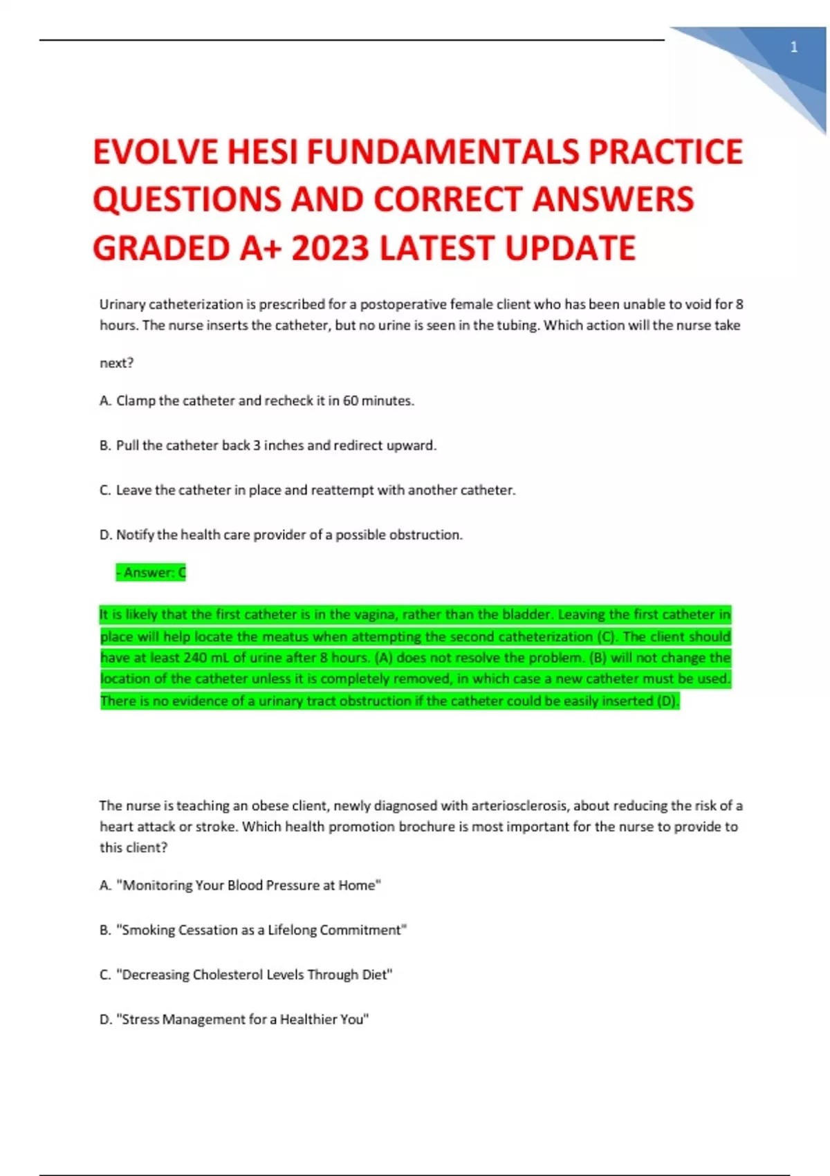 EVOLVE HESI FUNDAMENTALS PRACTICE QUESTIONS AND CORRECT ANSWERS GRADED ...