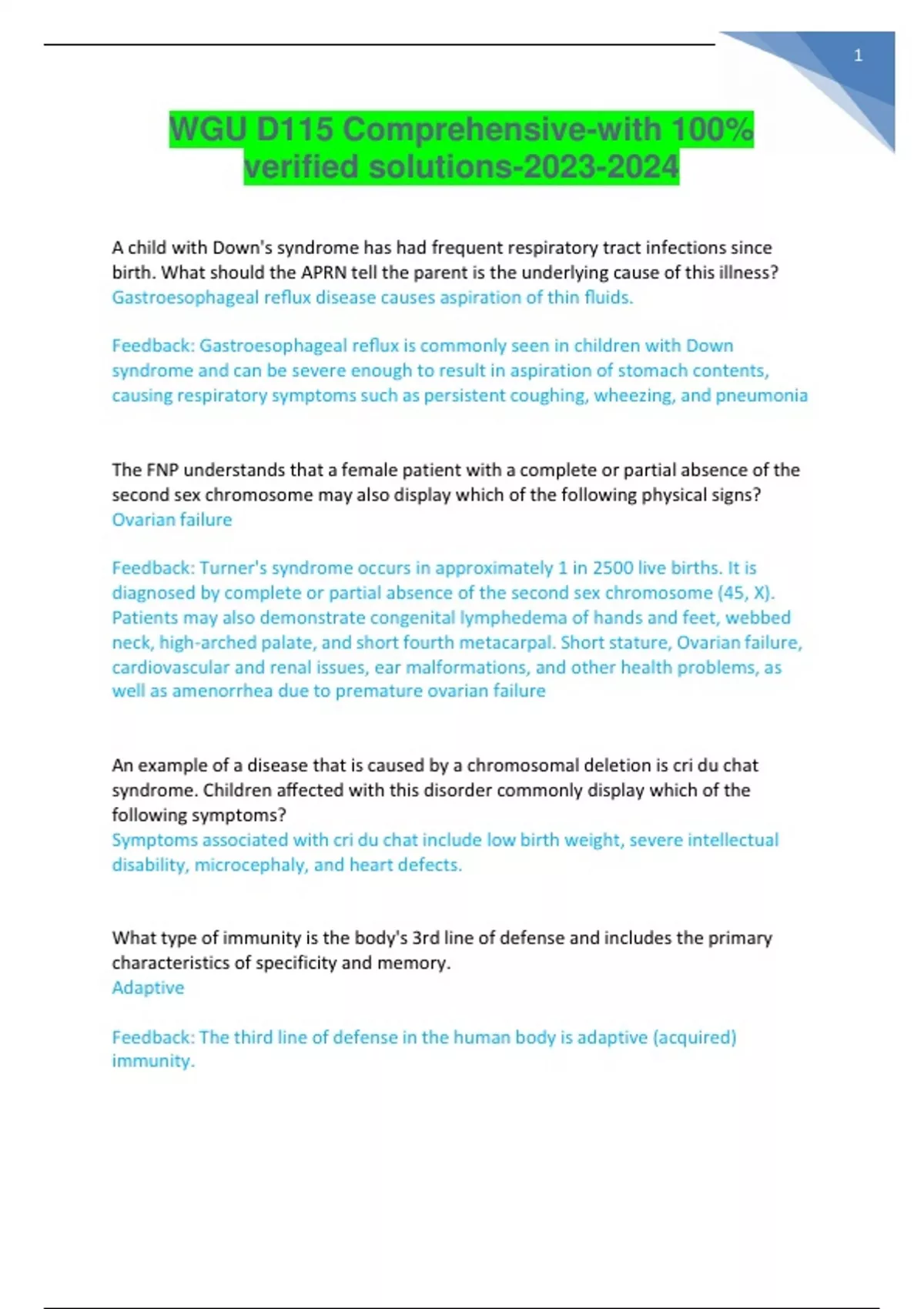 WGU D115 Comprehensive-with 100% verified solutions- Graded A+ - WGU ...