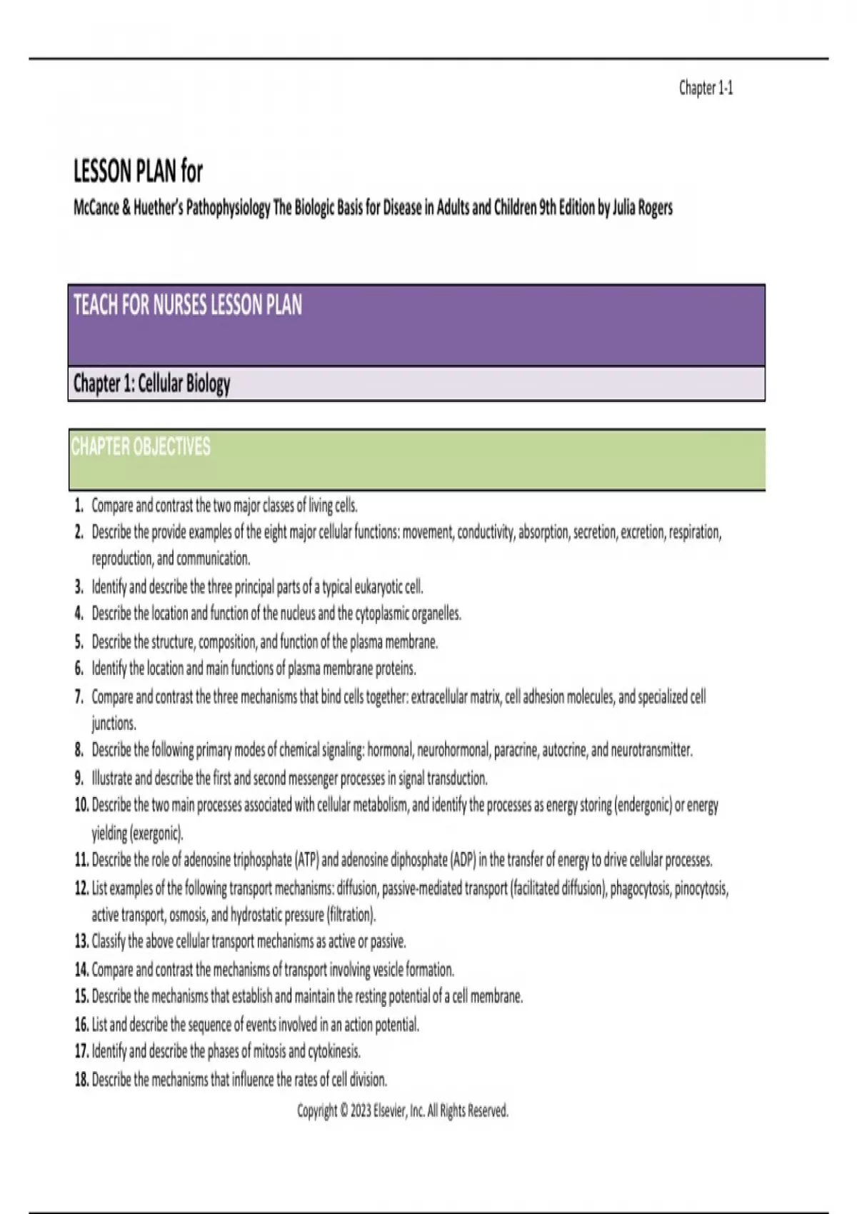 Nursing Lesson Plan McCance & Huether’s Pathophysiology The Biologic ...