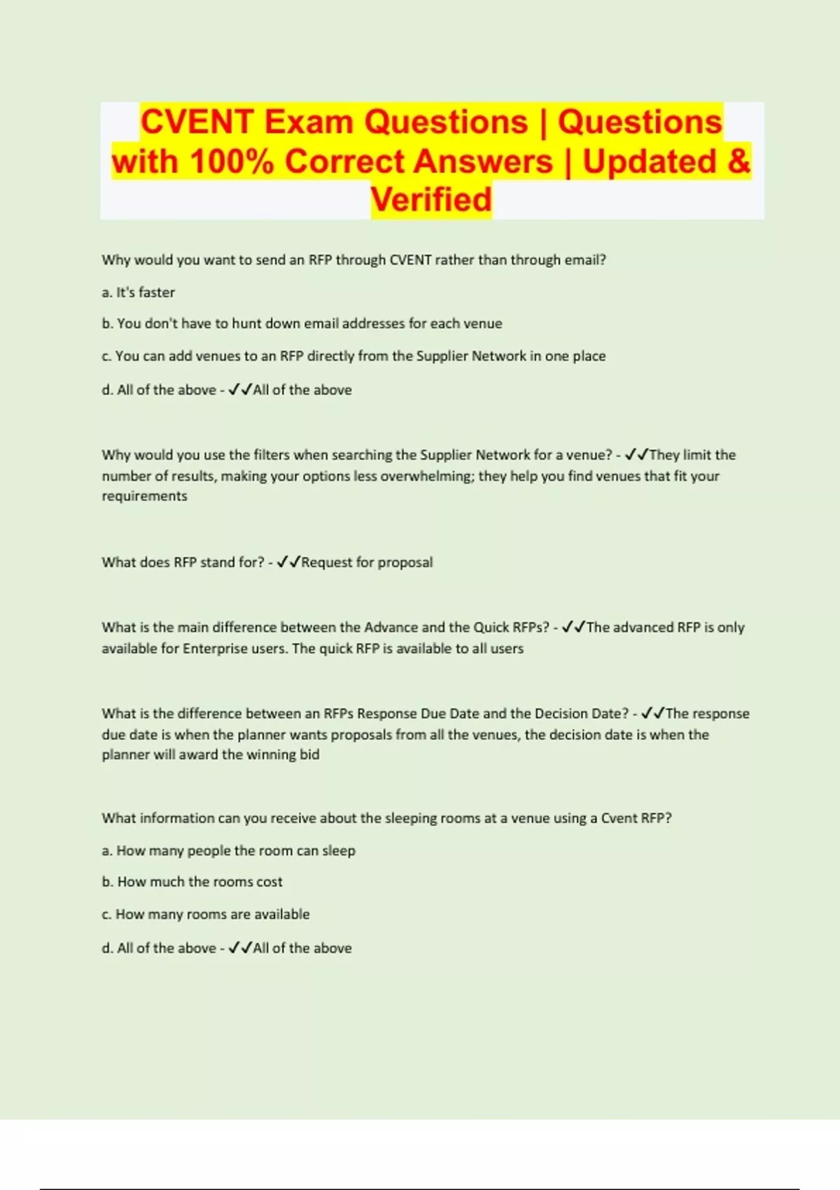 CVENT Exam Questions | Questions with 100% Correct Answers | Updated & Verified - CVENT - Stuvia US